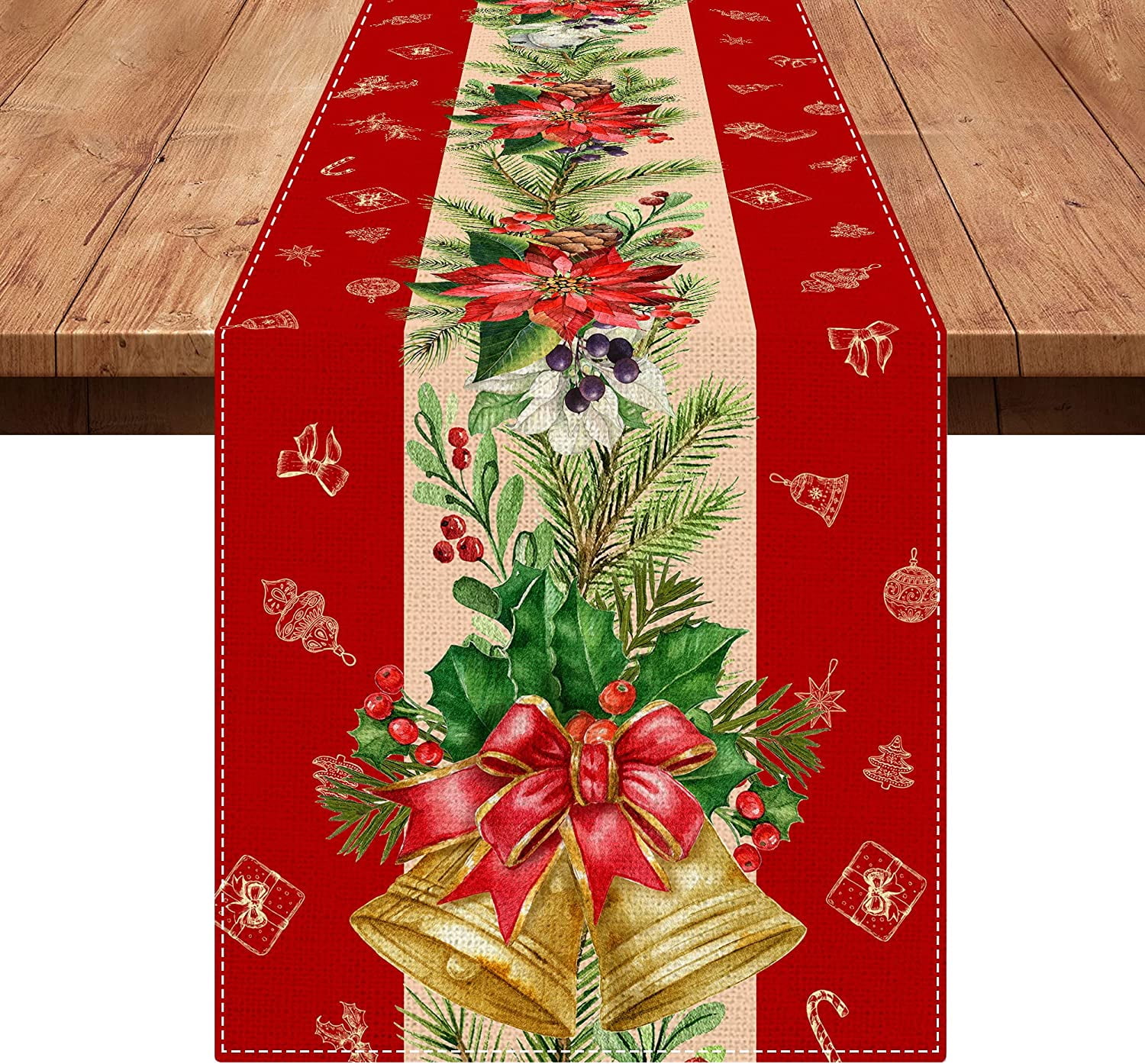 Newhomestyle Christmas Table Runner Red Burlap Linen Home Kitchen Decor ...