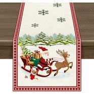 Newhomestyle Christmas Pine Tree Table Runner Burlap Winter Seasonal ...