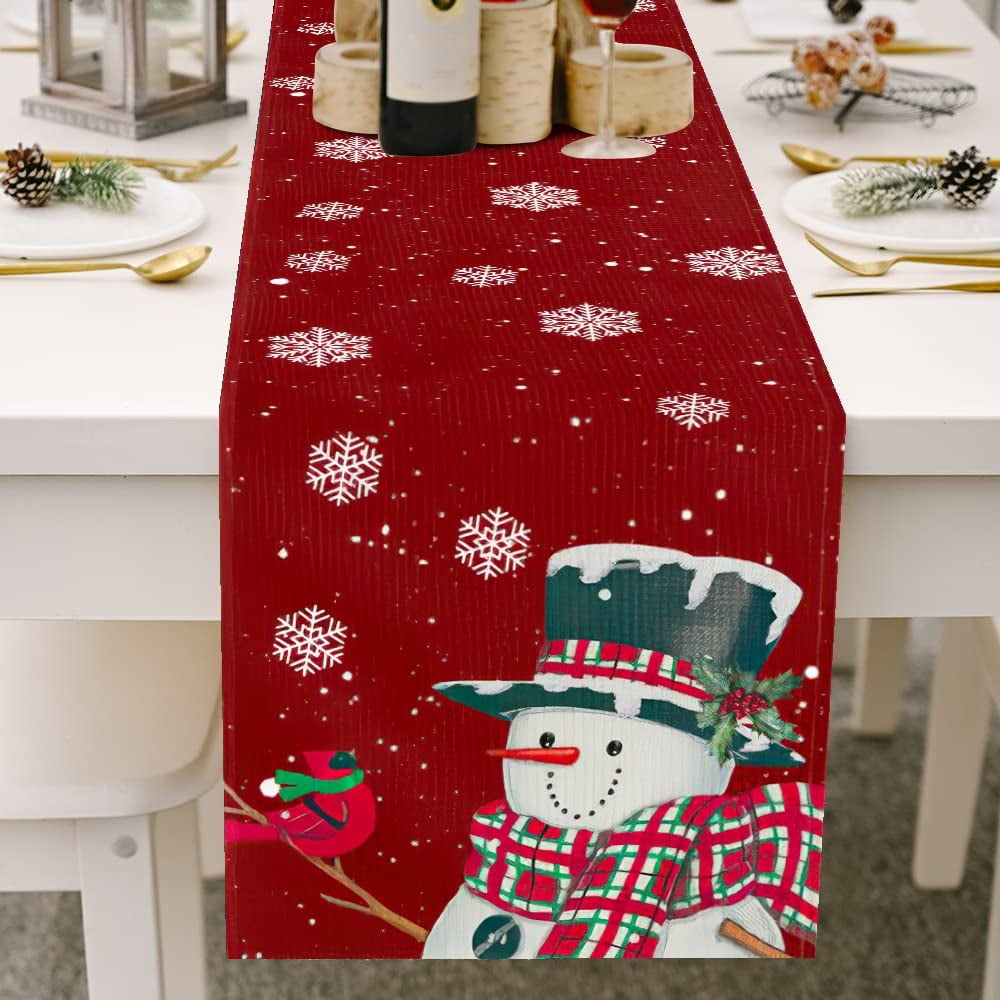 Newhomestyle Christmas Table Runner,Xmas Snowman with Snowflakes ...
