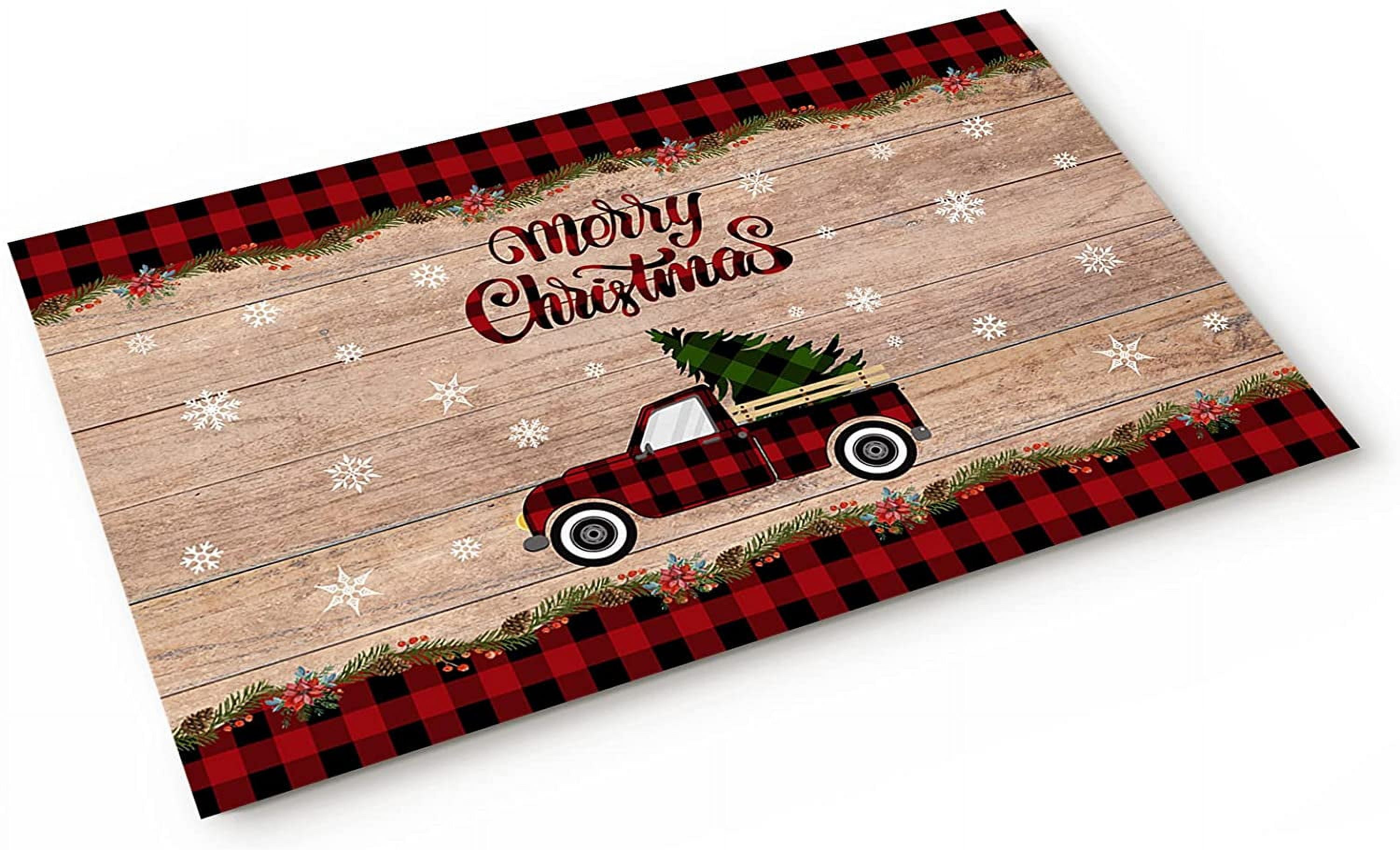 Newhomestyle Christmas Tree Farmhouse Doormats Rugs for Indoors,Red ...