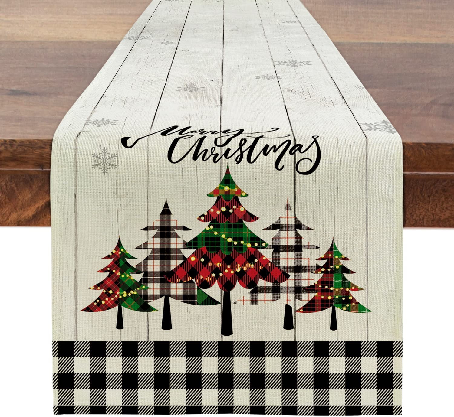 Newhomestyle Christmas Tree Table Runner Buffalo Plaid Merry Christmas ...