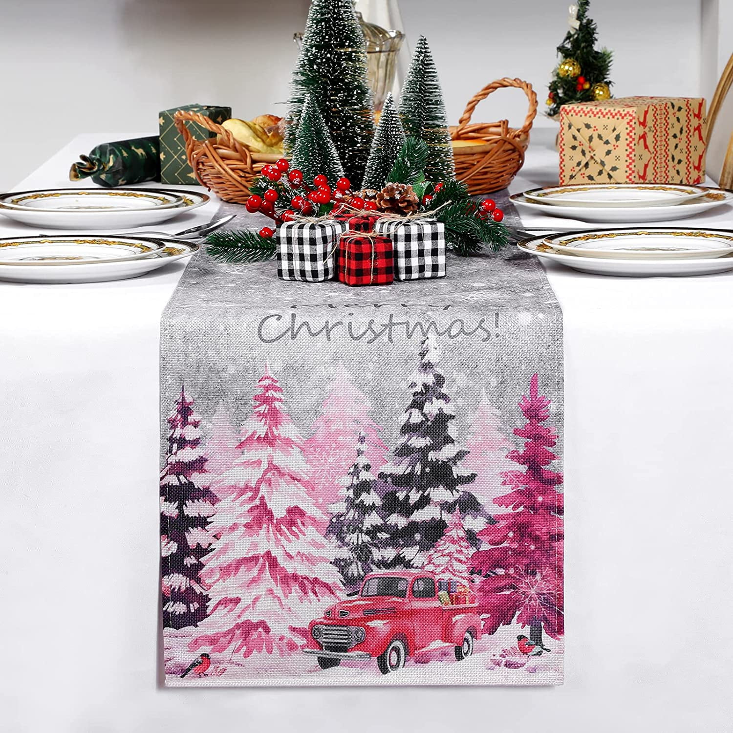 Newhomestyle Christmas Trees Merry Xmas Table Runner Red Truck ...