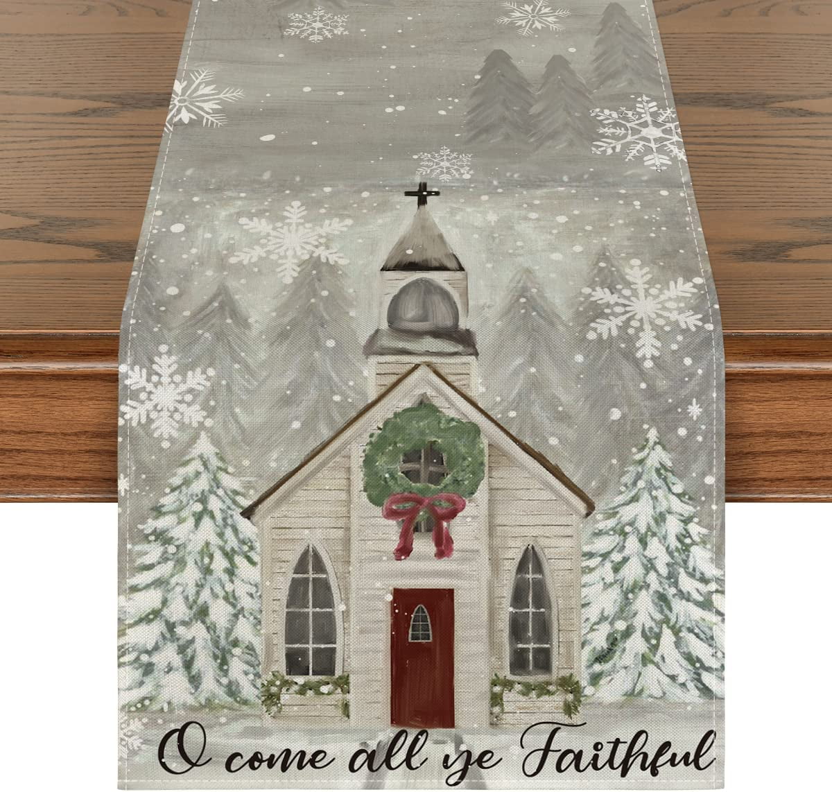 Newhomestyle Church Xmas Trees Snowflakes Merry Christmas Table Runner ...