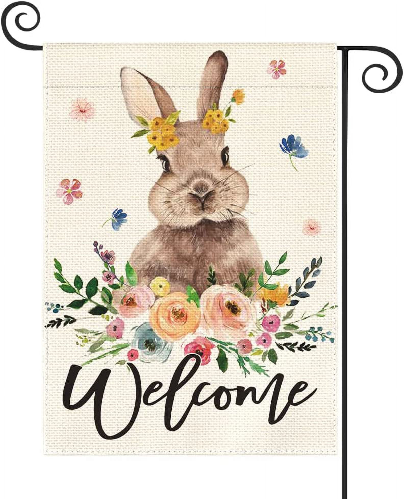 Newhomestyle Easter Floral Rabbit Garden Flag 12x18 Inch Double Sided ...
