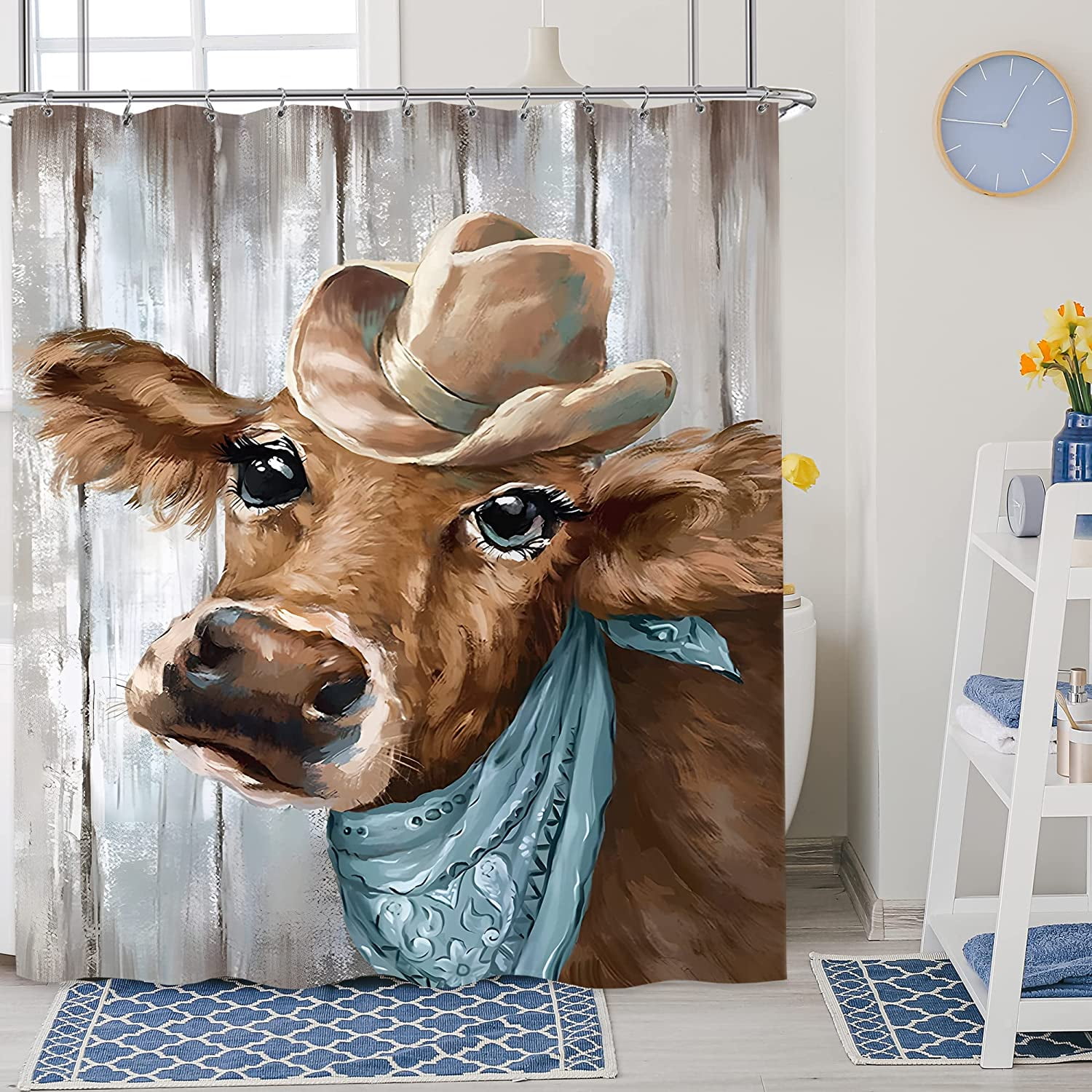 Newhomestyle Farmhouse Highland Cow Shower Curtain Rustic Shower ...