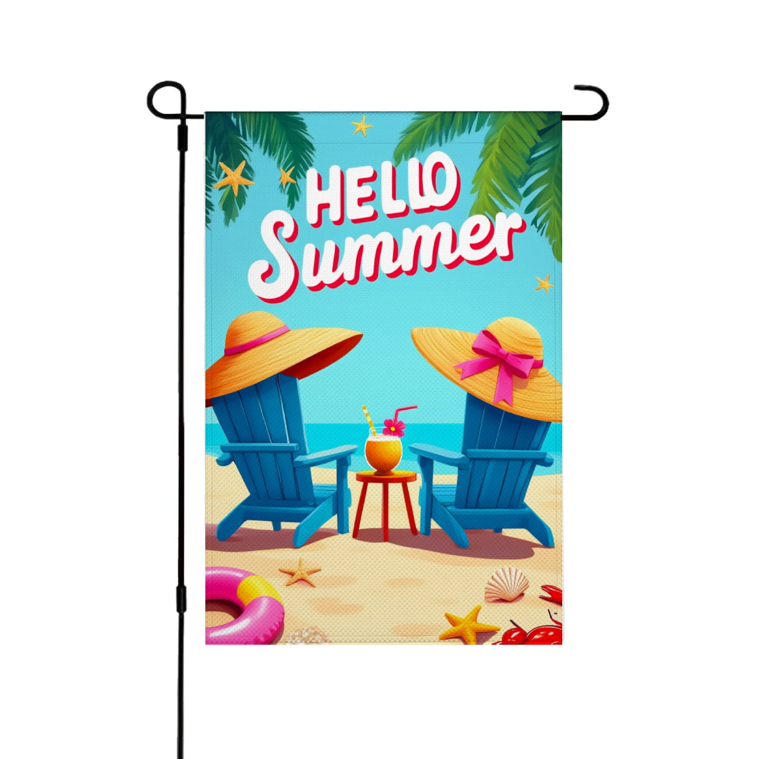 Newhomestyle Hello Summer Beach Scene Linen Garden Flag for Spring ...