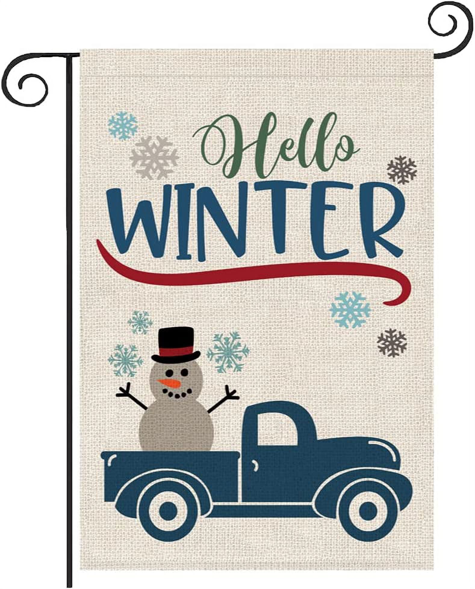 Newhomestyle Hello Winter Garden Flag, Snowman Blue Truck, Burlap Yard ...