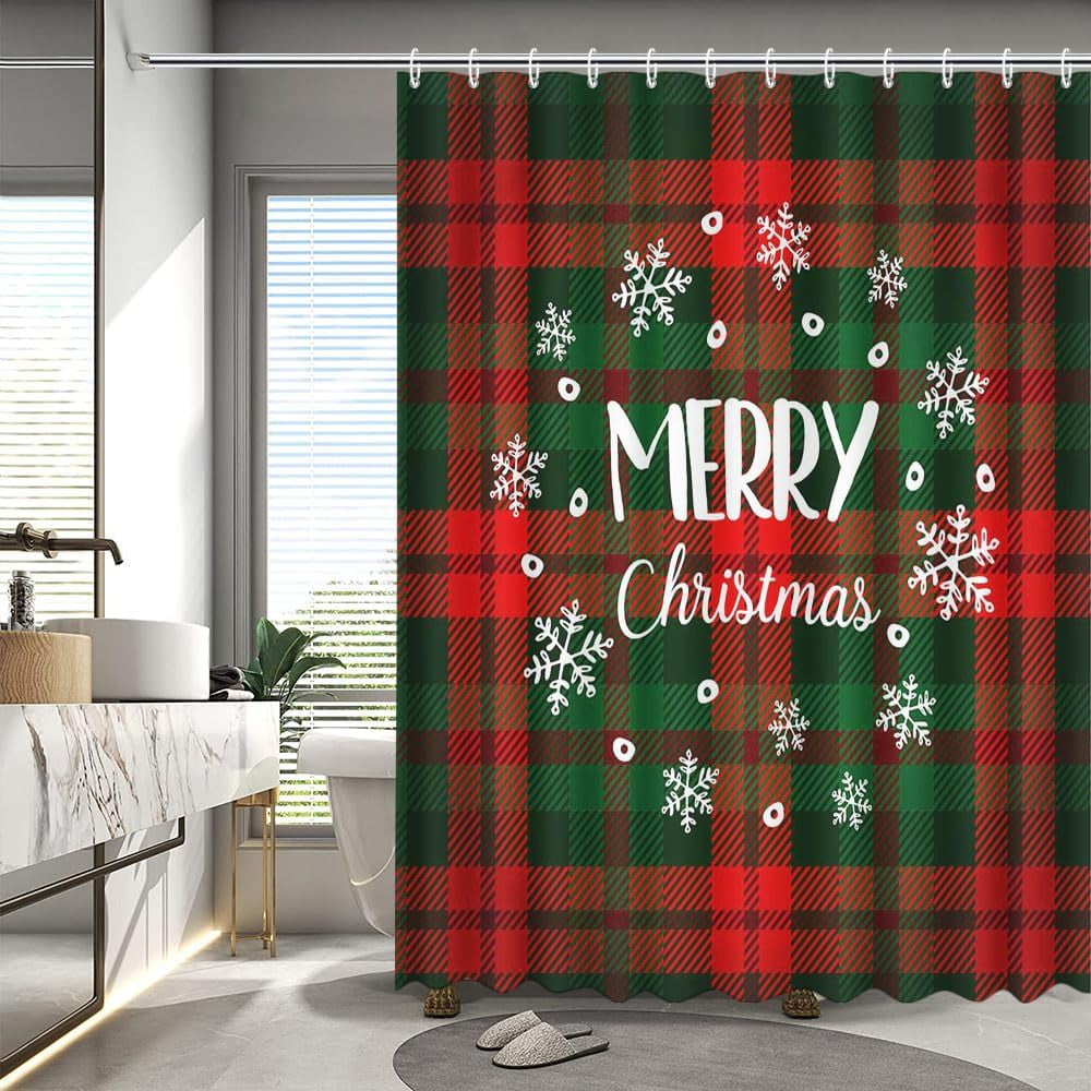 Newhomestyle Merry Christmas Shower Curtain Red and Green Buffalo Plaid ...