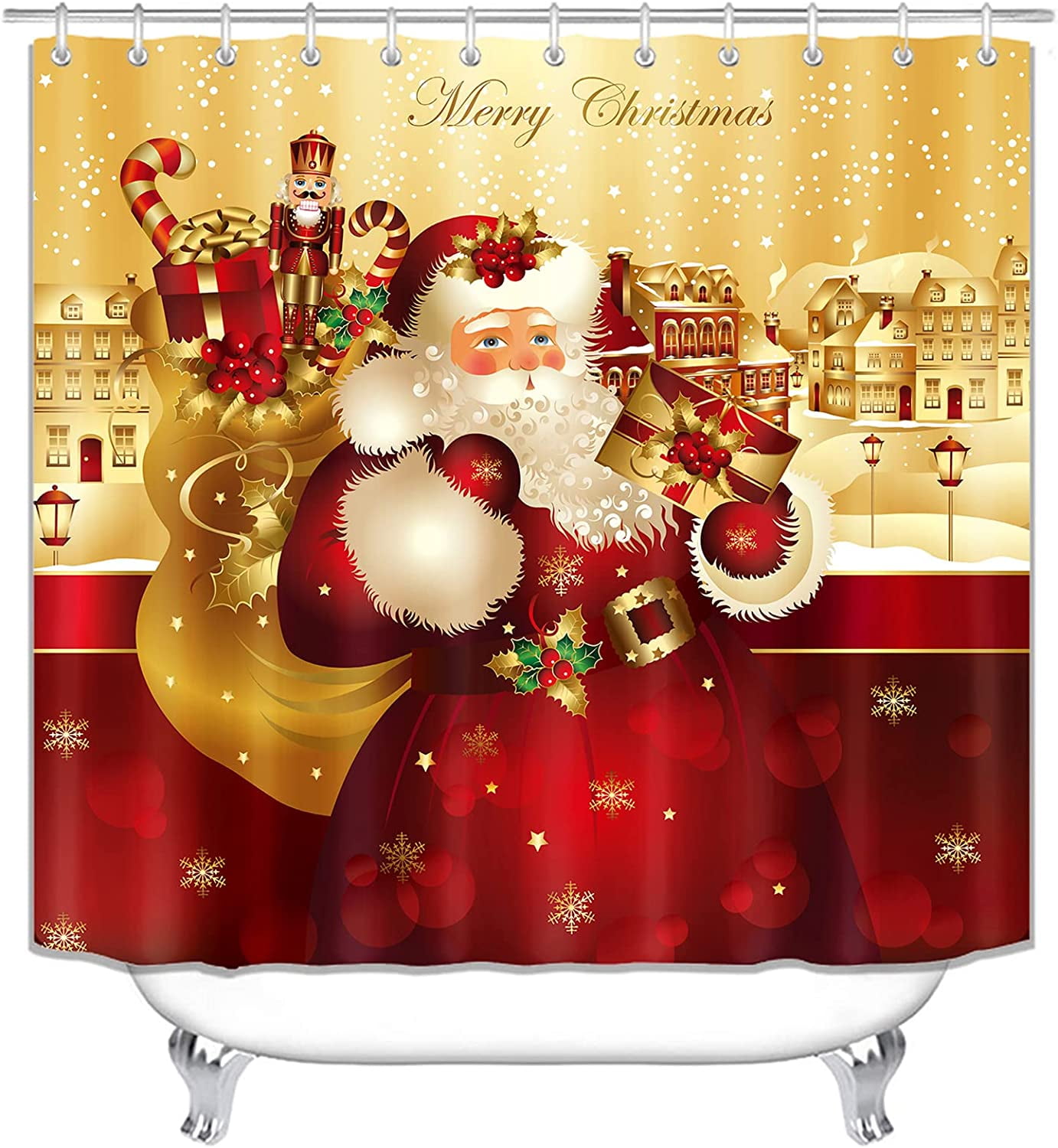 Newhomestyle Red Christmas Santa Claus Polyester Shower Curtain for ...