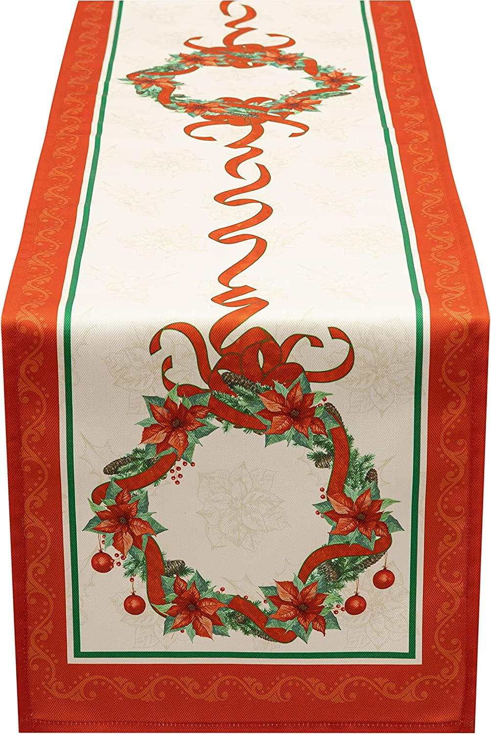 Newhomestyle Ribbon Engineered Printed Fabric Christmas Table Runner ...