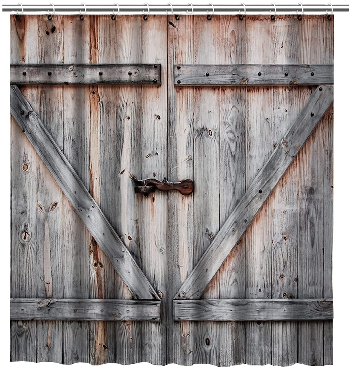 Newhomestyle Rustic Shower Curtain Set Fabric Bath Curtain 12 Hooks ...