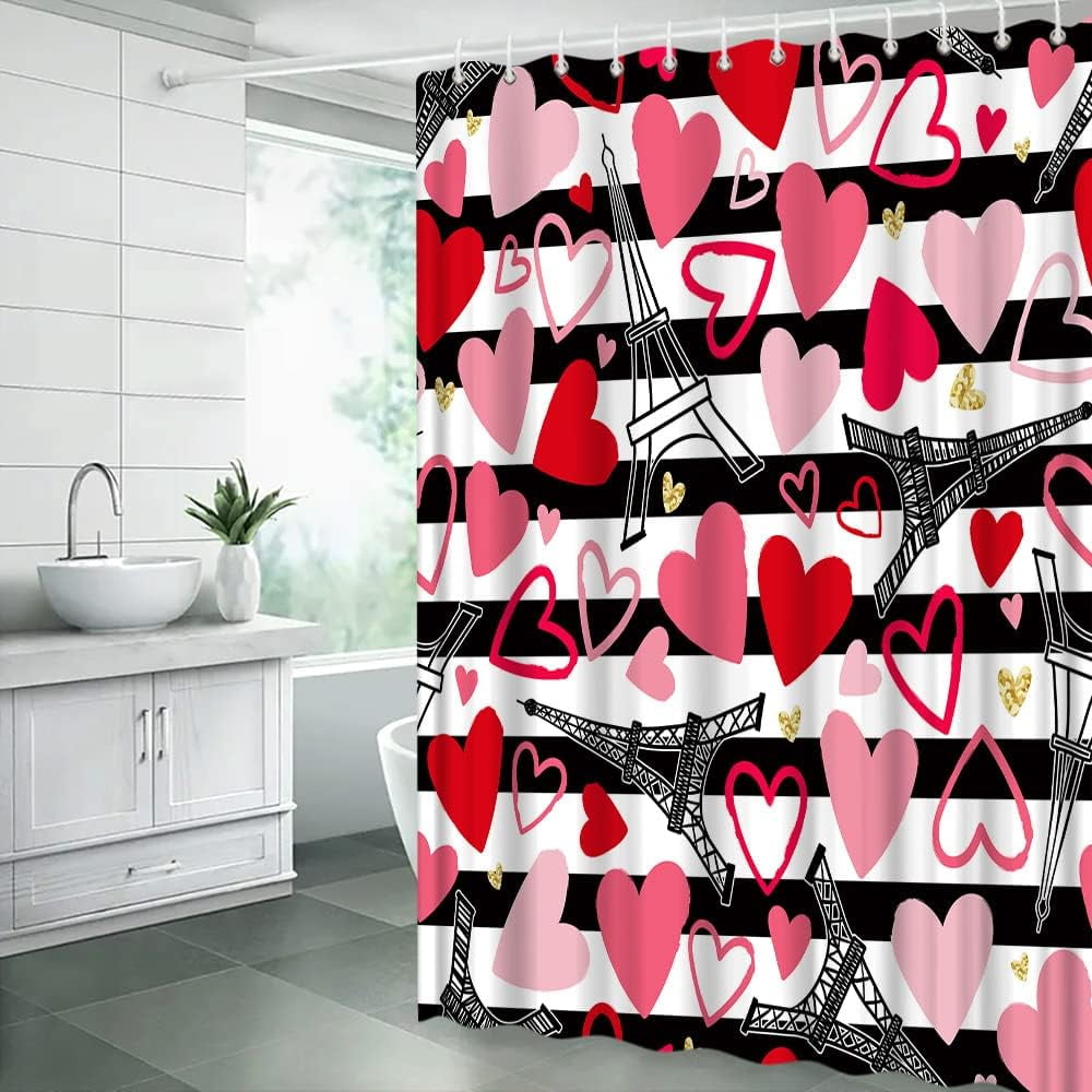 Newhomestyle Valentine's Day Heart Shower Curtain Red Pink Heart Black ...