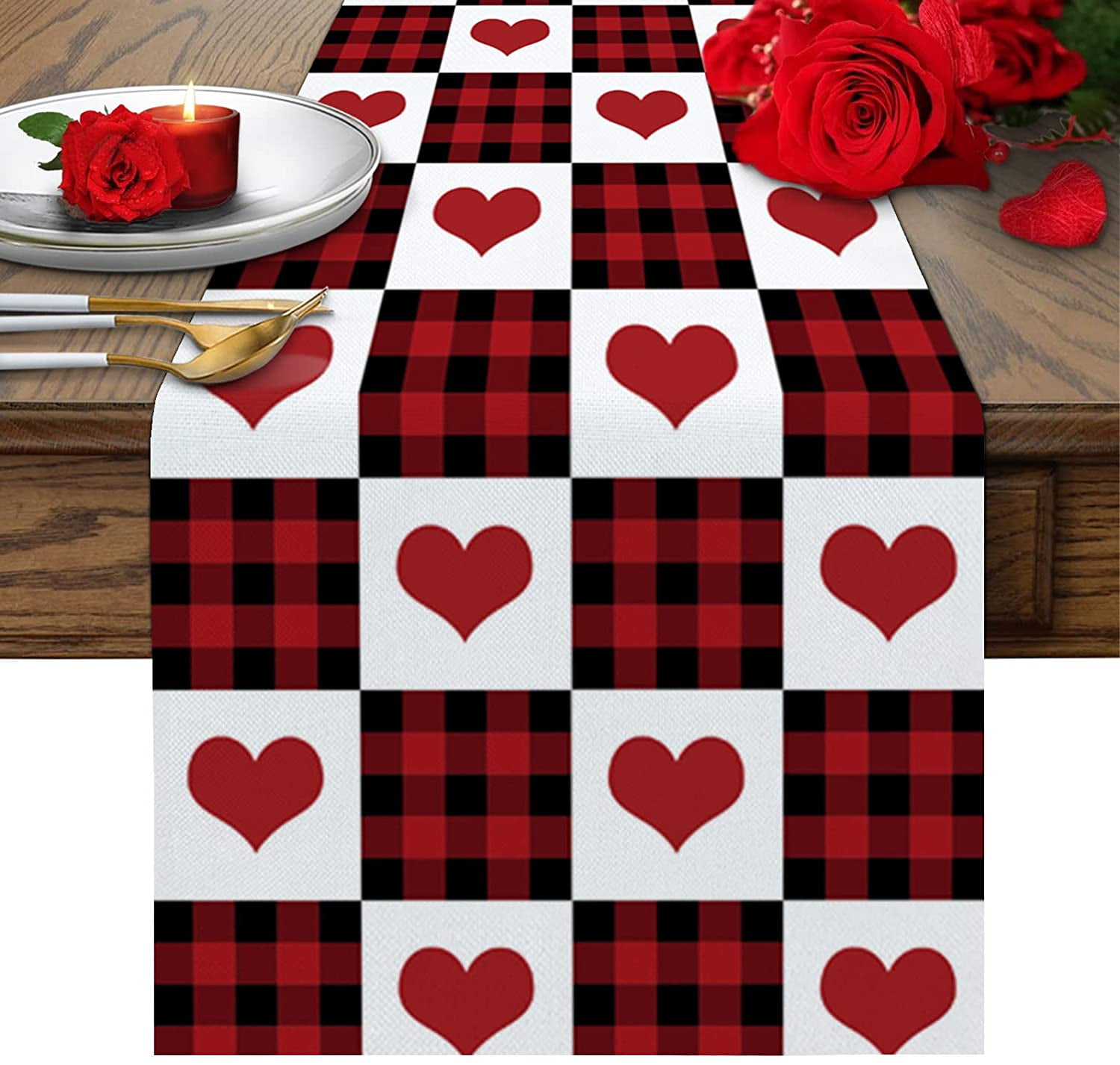 Newhomestyle Valentine's Day Red Plaid Table Runner 13 x 72 inch ...