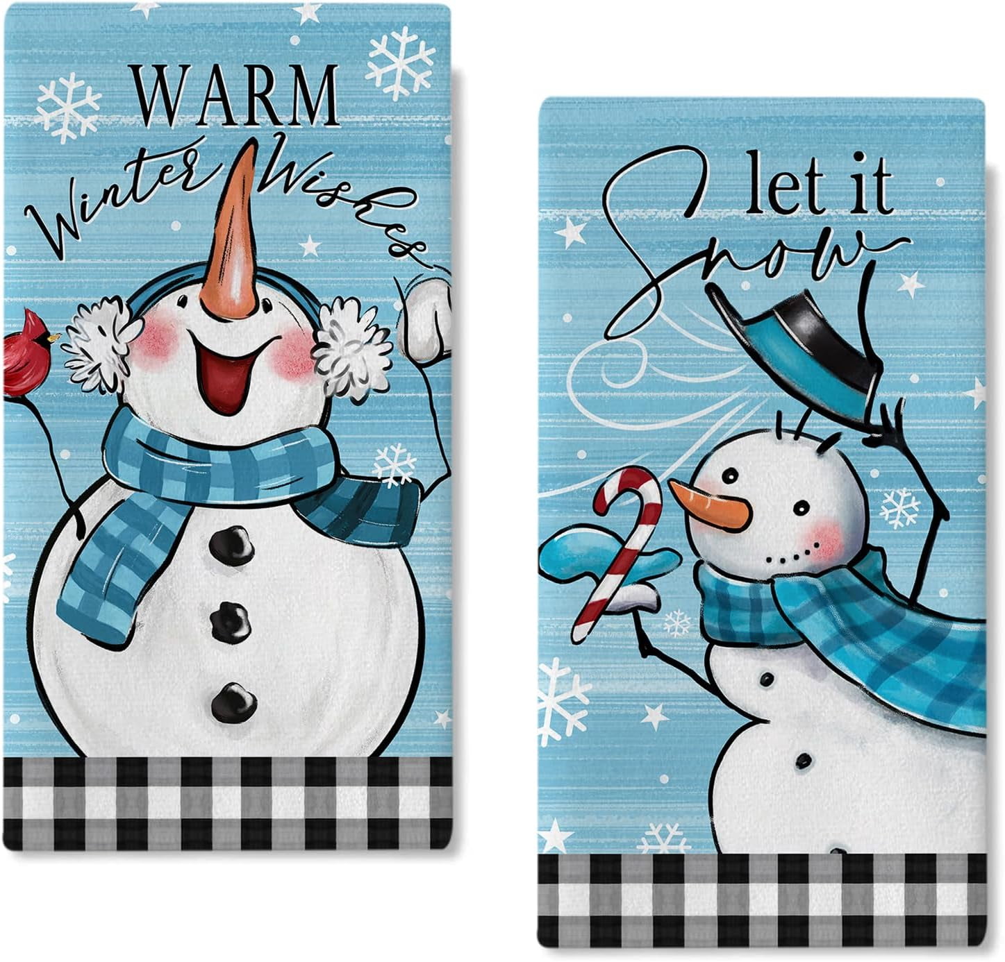 Newhomestyle Warm Winter Wishes Snowman Kitchen Dish Towels Set of 2 ...