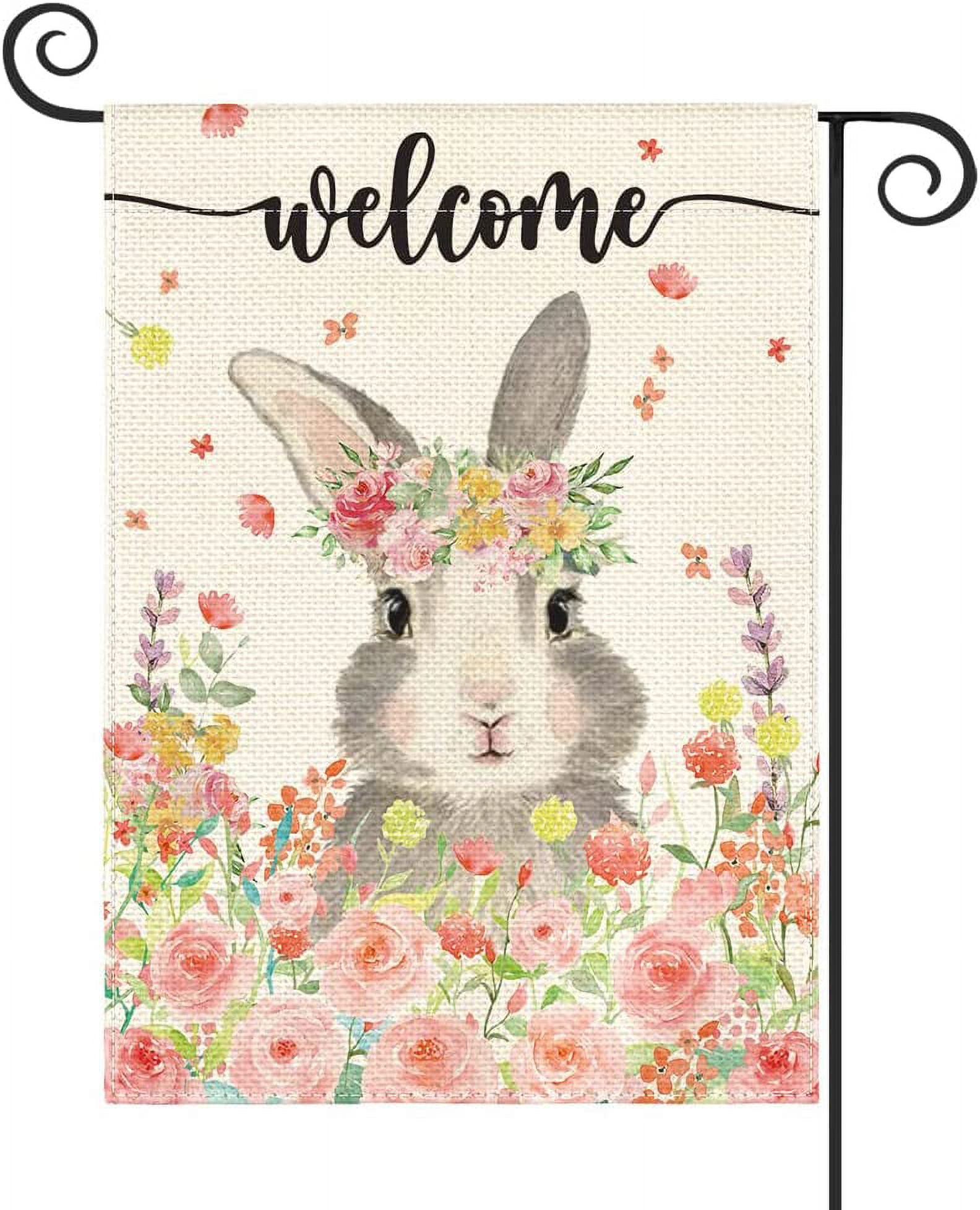 Newhomestyle Welcome Bunny Easter Garden Flag Yard Flags for Outside ...