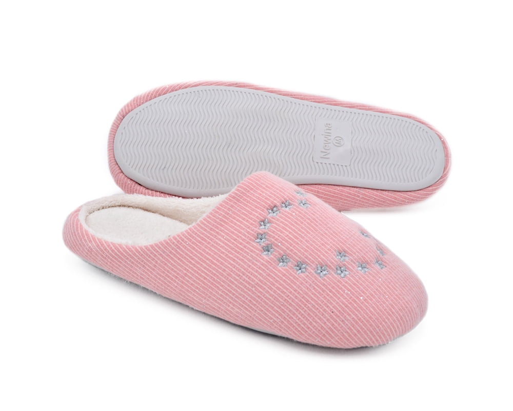 Newina Pink Women’s Memory Foam Clog Slippers Coral Velvet Lined ...