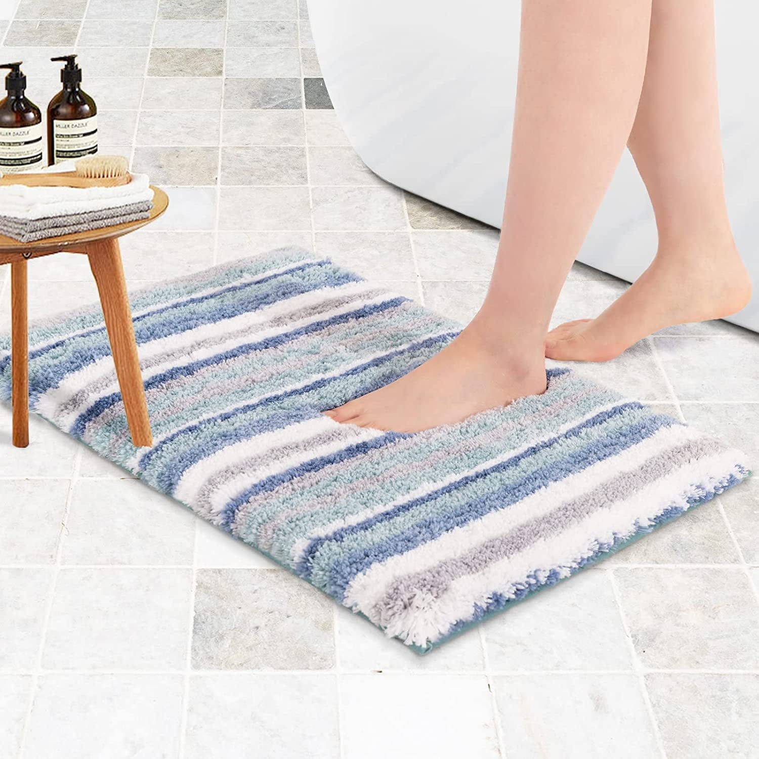 Carvapet Bathroom Rug Soft Absorbent Fluffy Microfiber Bath Rug Non ...