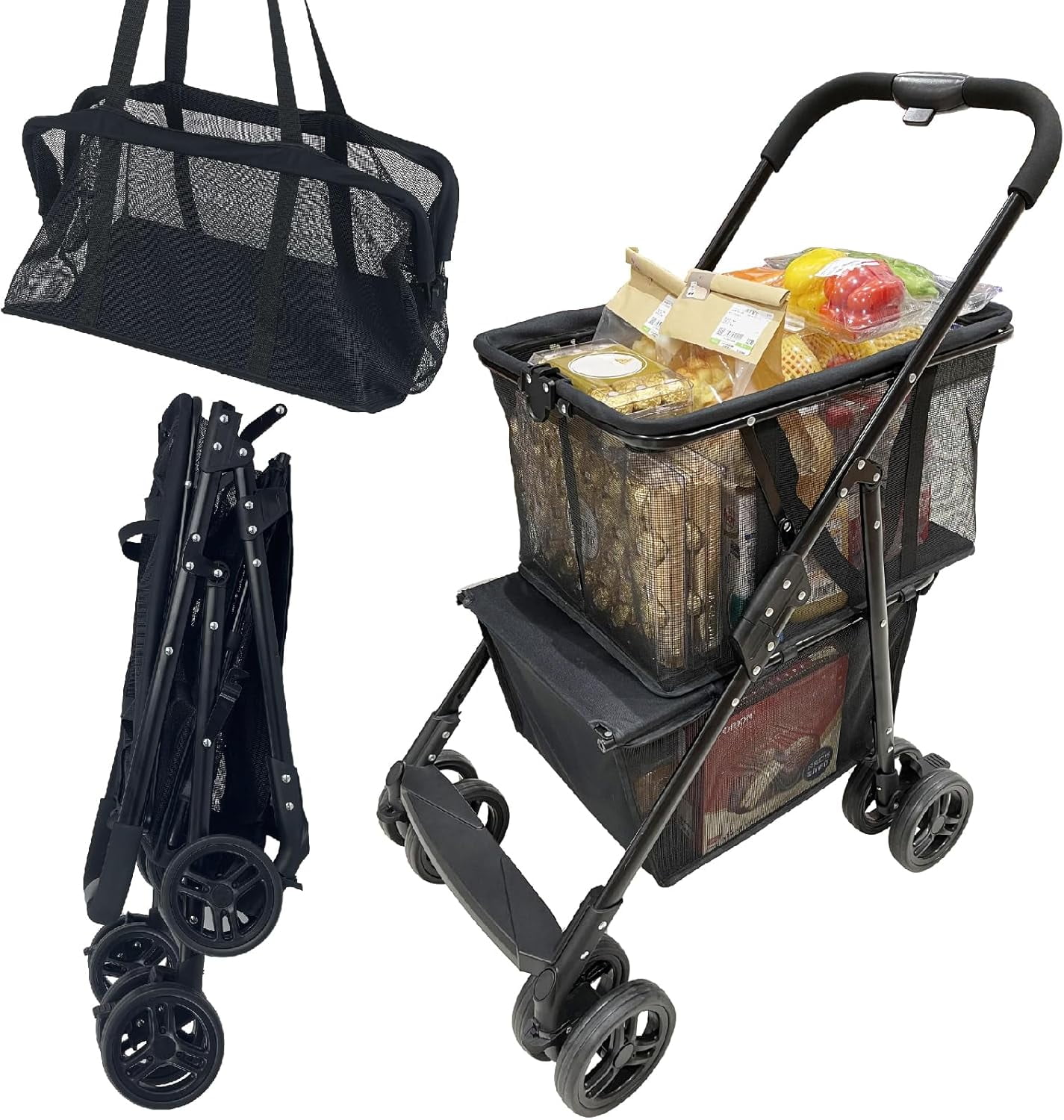 Newly Upgraded Shopping Cart, 80 lbs Foldable Grocery Cart, Portable ...