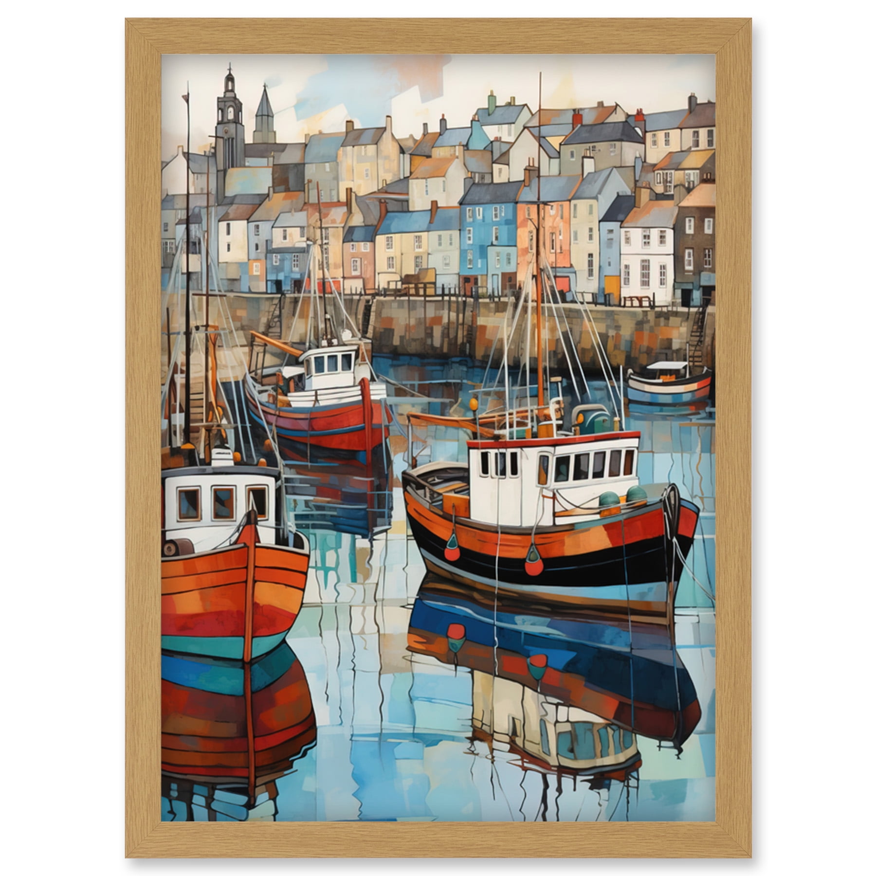 Newlyn Harbour Trawler Boats Promenade Watercolour Painting Cornwall ...