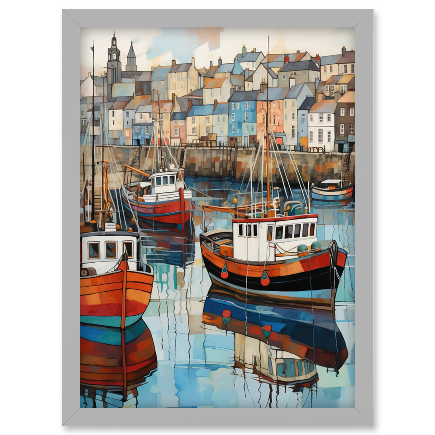 Newlyn Harbour Trawler Boats Promenade Watercolour Painting Cornwall ...