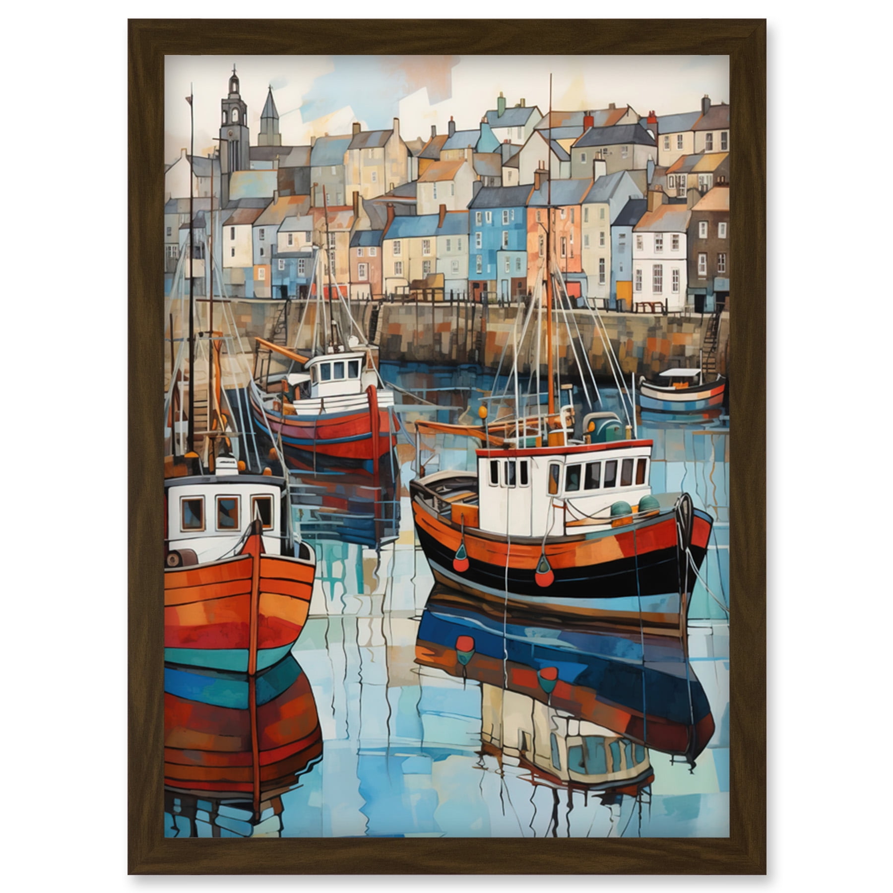 Newlyn Harbour Trawler Boats Promenade Watercolour Painting Cornwall ...