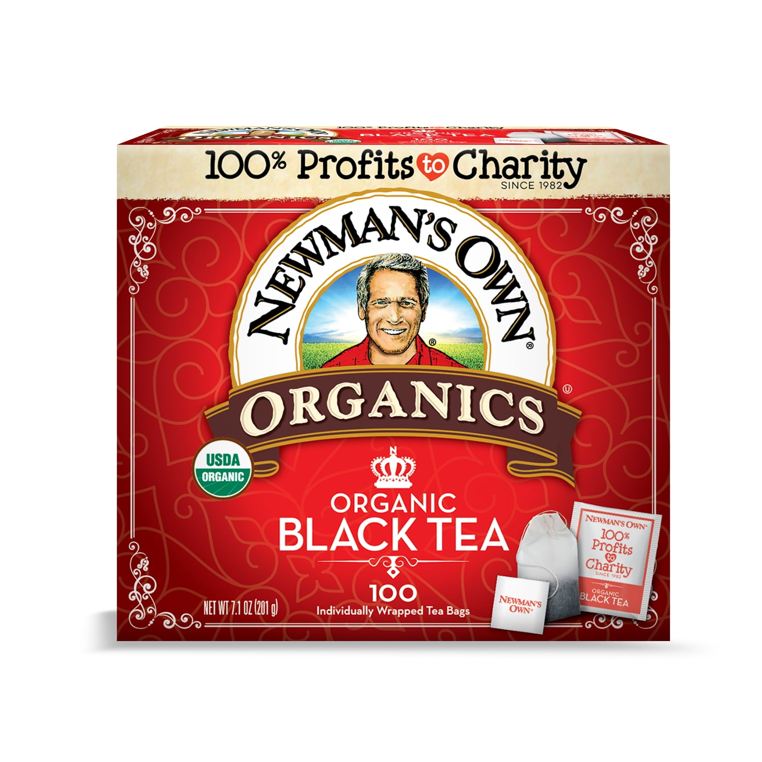 Newman's Own Organic Black Tea, 100 Individually Wrapped Bags, USDA ...