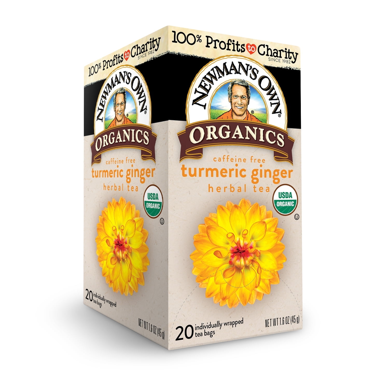 Newman’s Own Organic Turmeric Ginger Herbal Tea, Decaf, 20 Tea Bags ...