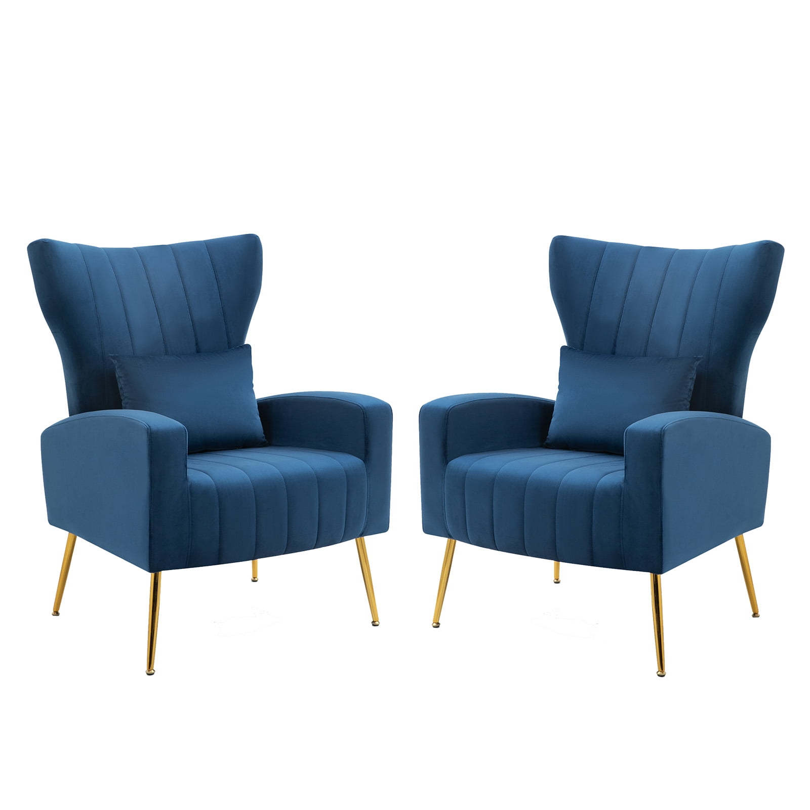 Newnno Velvet Accent Chair with Lumbar Pillow, High Back, Golden Legs ...