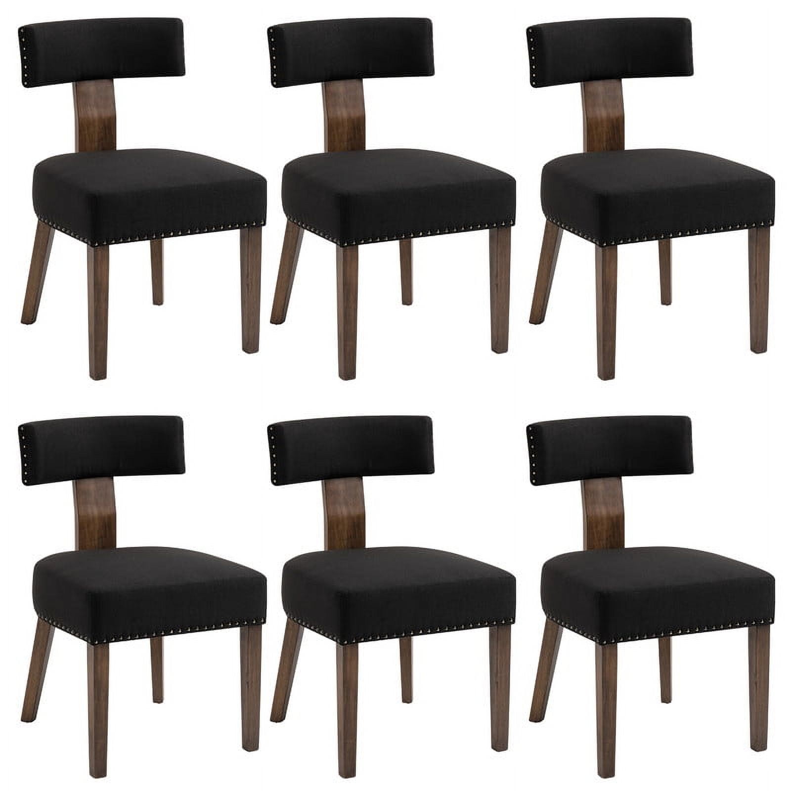 Newnno 6-Piece Dining Set, Black Linen Upholstered Chairs with Wood ...