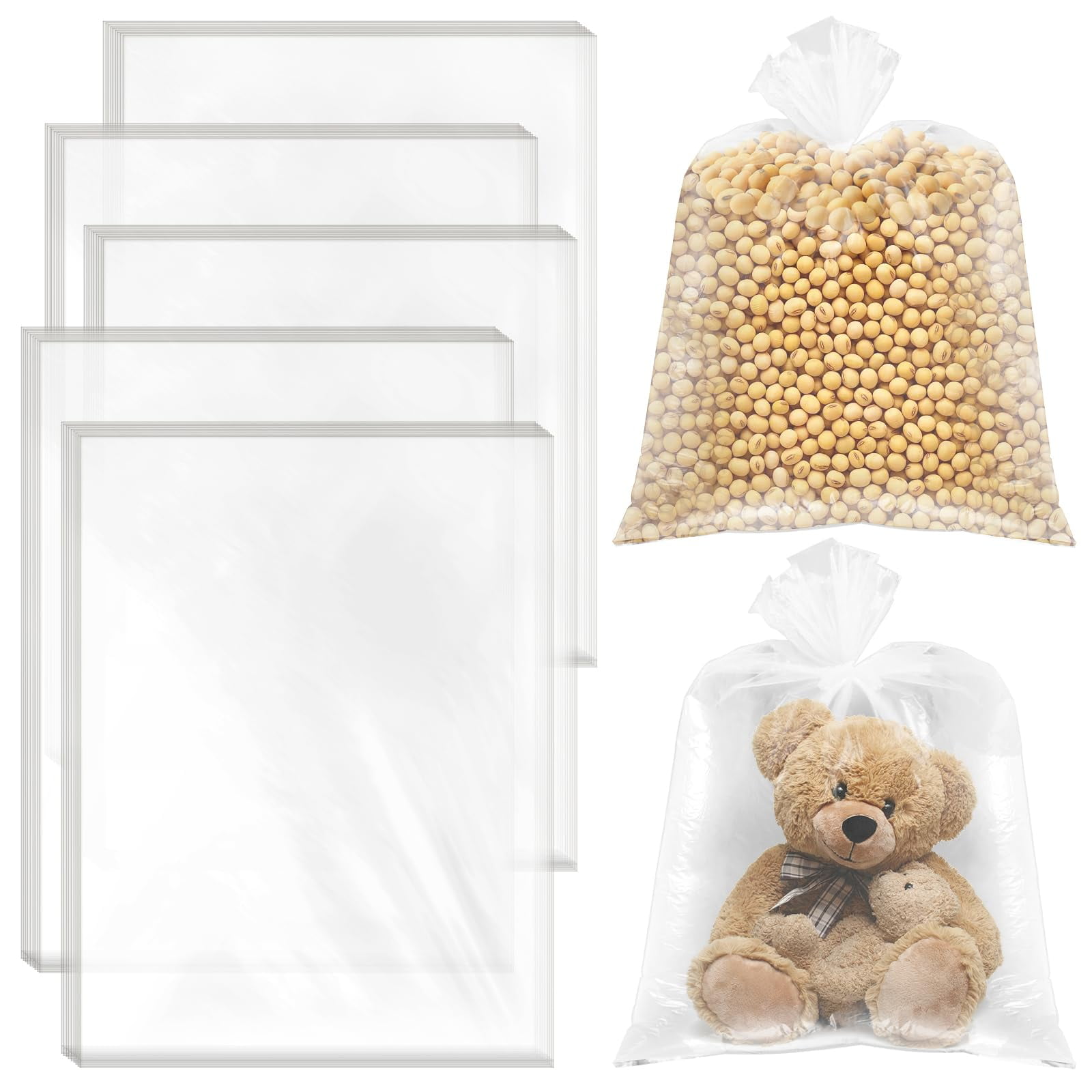 Neworkg 50 PCS Flat Open End Clear Plastic Poly Bags, 18 x 24 Inches ...