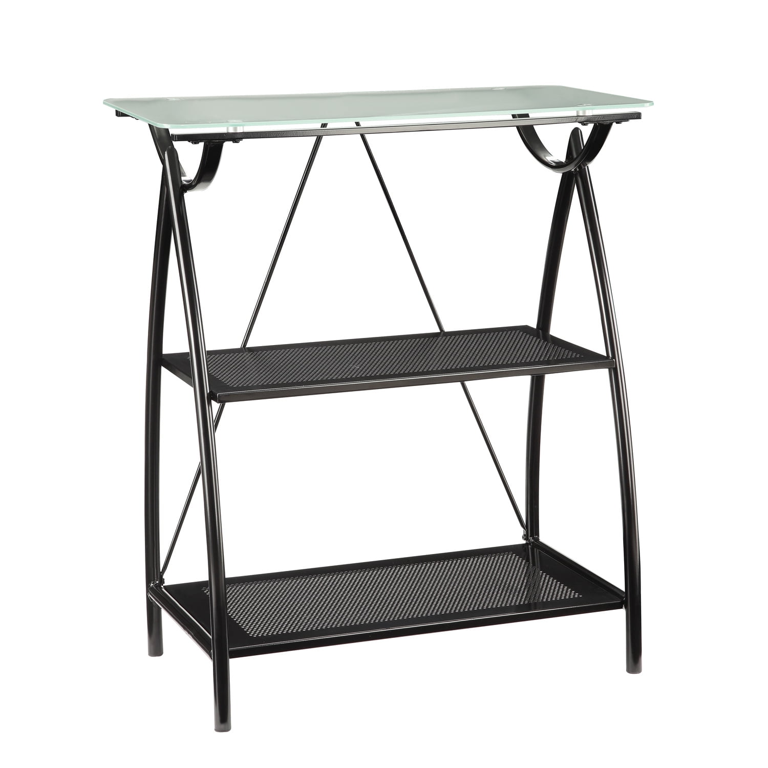 Newport 2-Shelf Bookcase-Color:Black,Material:Frosted Tempered Glass Top,Number of Items:EA,Size ...