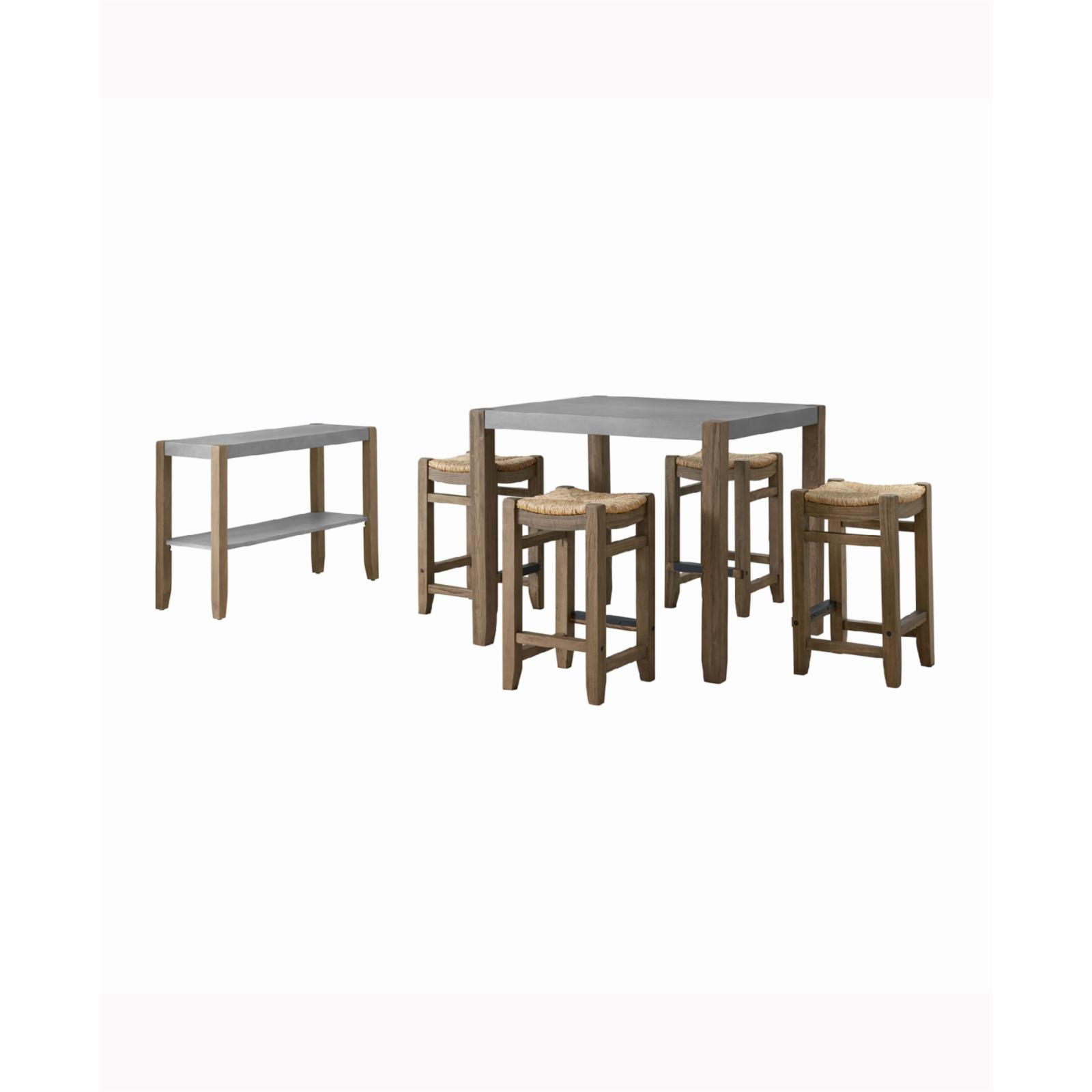 Newport 6-PC Gray Wood Set with Dining Table 4 Stools and Side Buffet ...