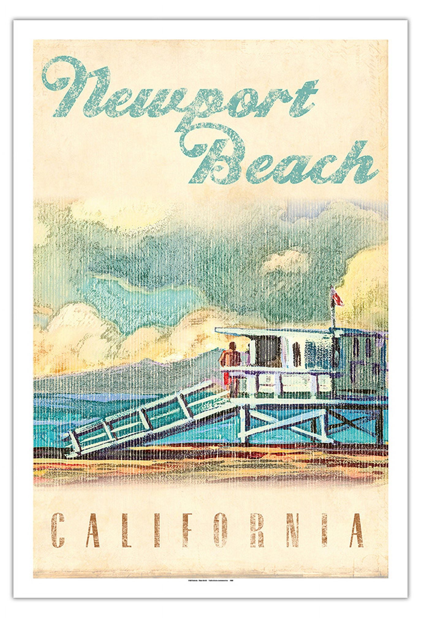 Newport Beach California - Lifeguard Tower - Vintage Travel Poster by ...