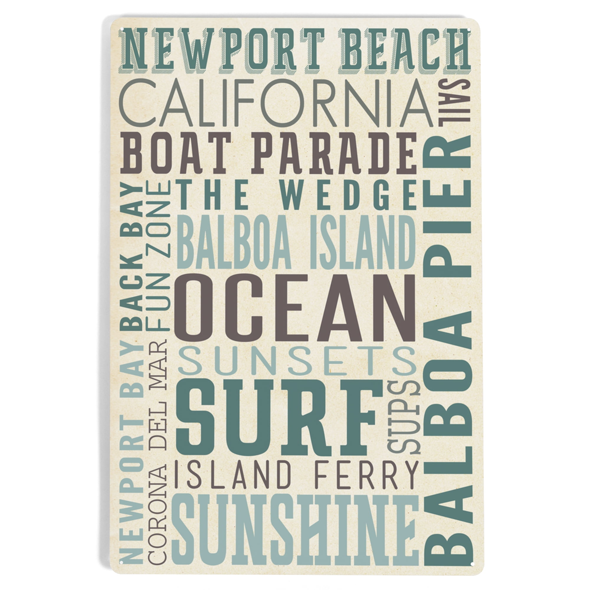 Newport Beach, California, Typography (#2) (12x18 Aluminum Art, Indoor ...