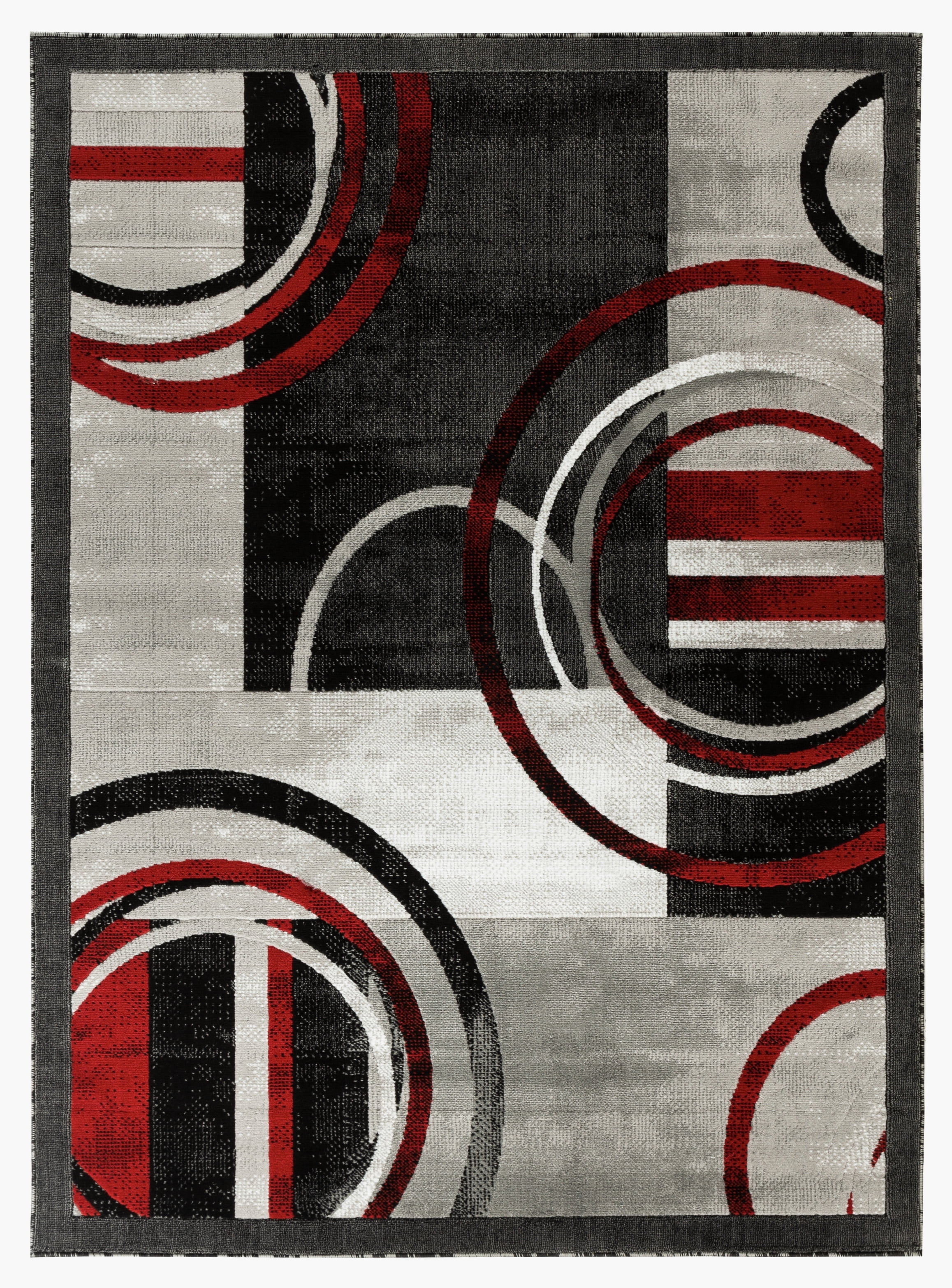Newport Collection - Gray, Dark Gray, Burgundy Geometric Modern Area ...