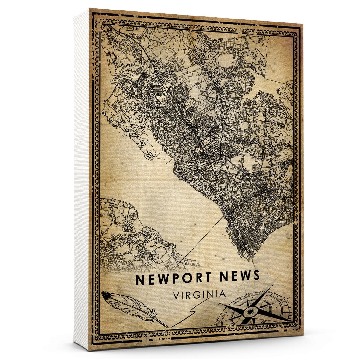 Newport News Vintage Map Prints Canvas, Virginia Map Art Canvas, Canvas ...