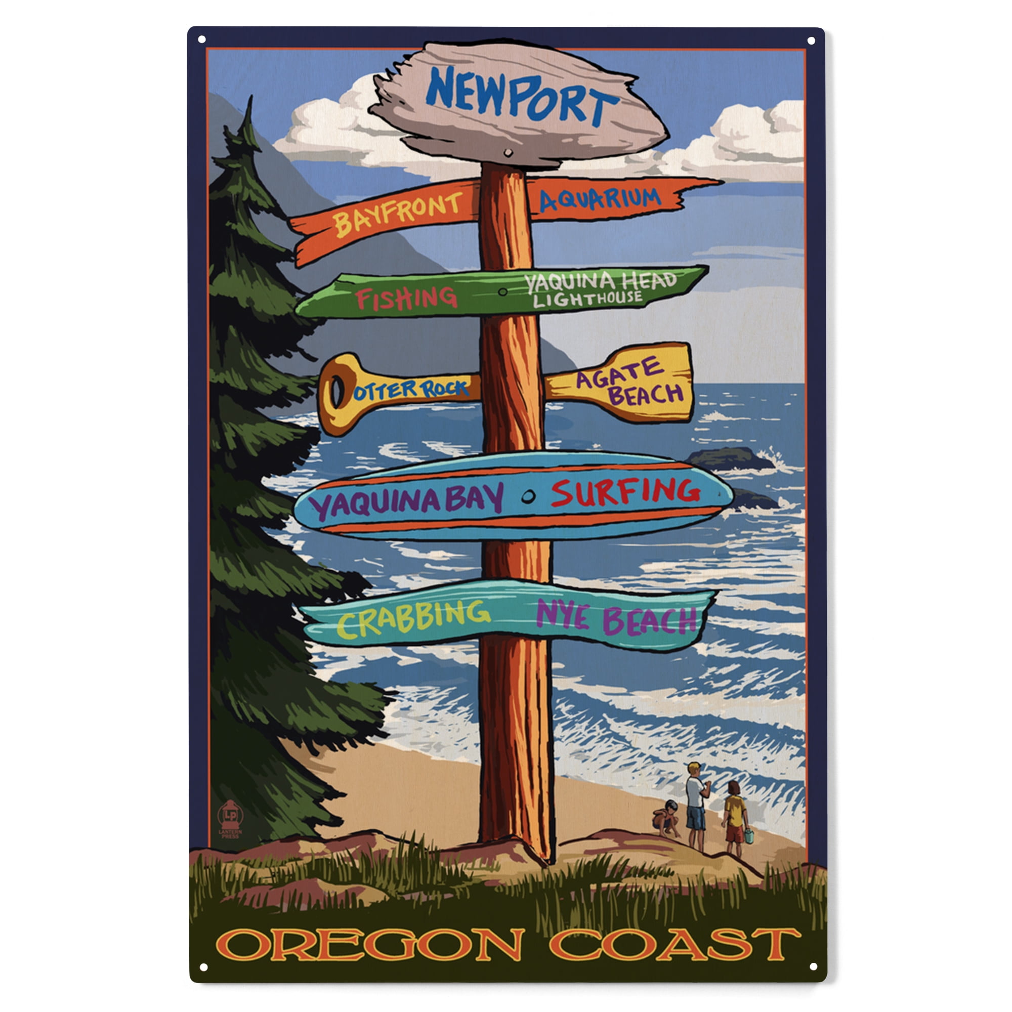 Newport, Oregon, Signpost Destinations Birch Wood Wall Sign (10x15 ...