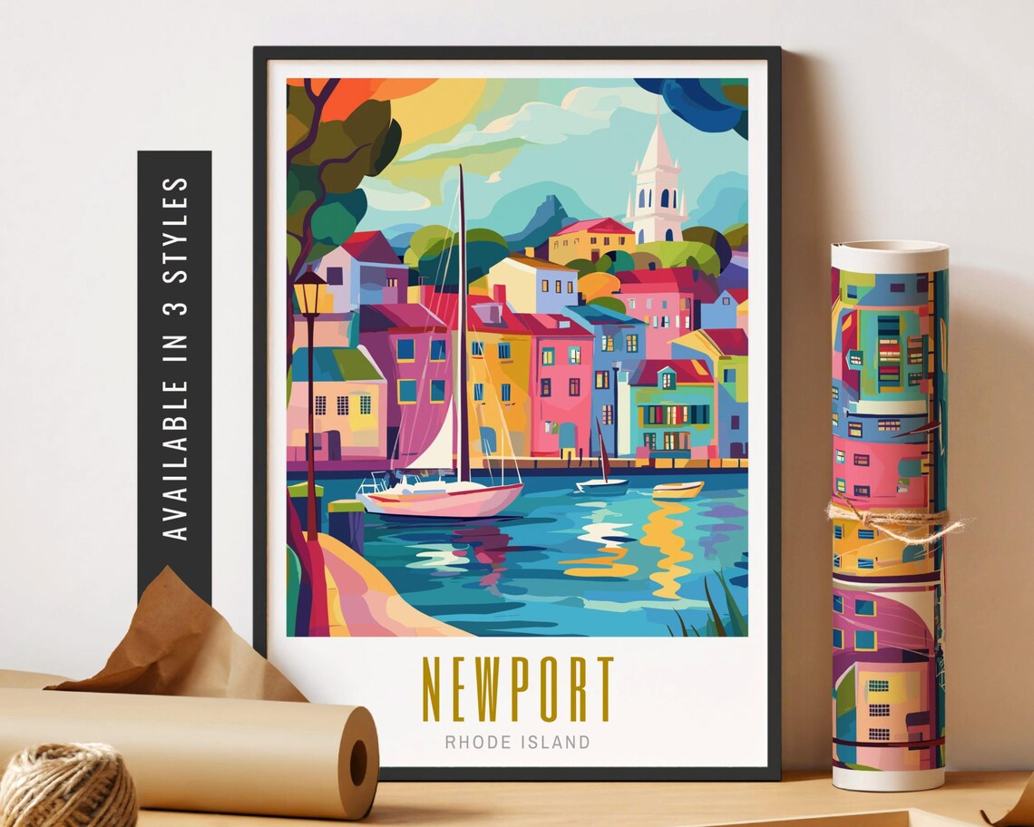 Newport Rhode Island Poster Retro City Travel Poster Newport Ri Poster ...
