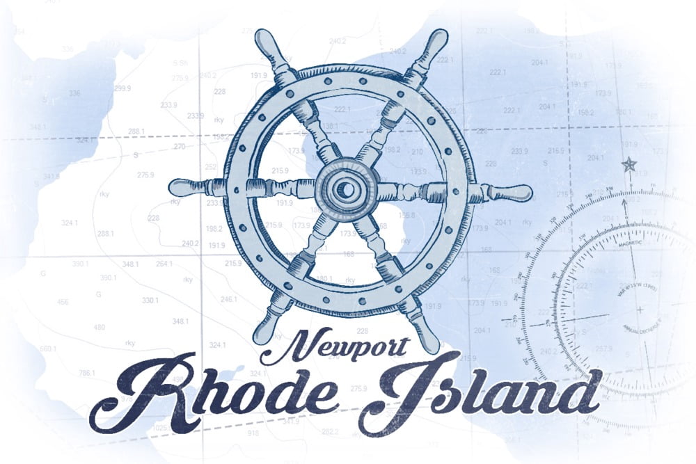 Newport, Rhode Island, Ship Wheel, Blue, Coastal Icon (16x24 Giclee ...