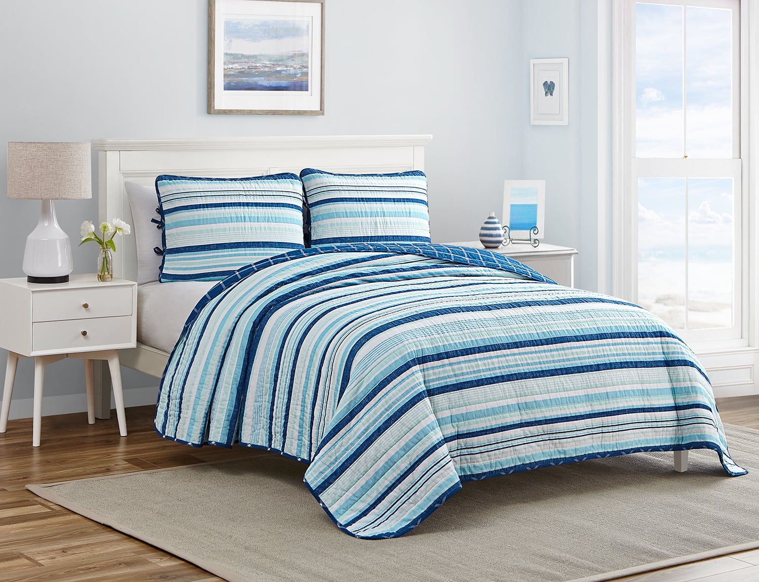 Free Shipping! DESIGN STUDIO King Reversible Cotton Quilt Set Navy/Blue ...