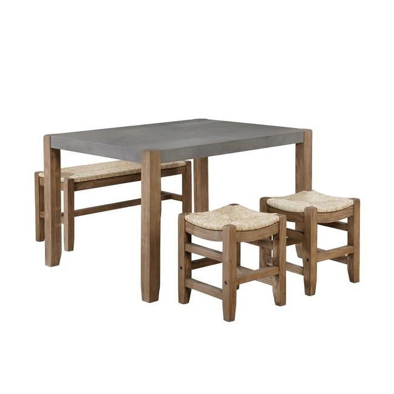 Newport Wood Dining Set with Table, Two Stools & Bench, Gray - 4 Piece ...