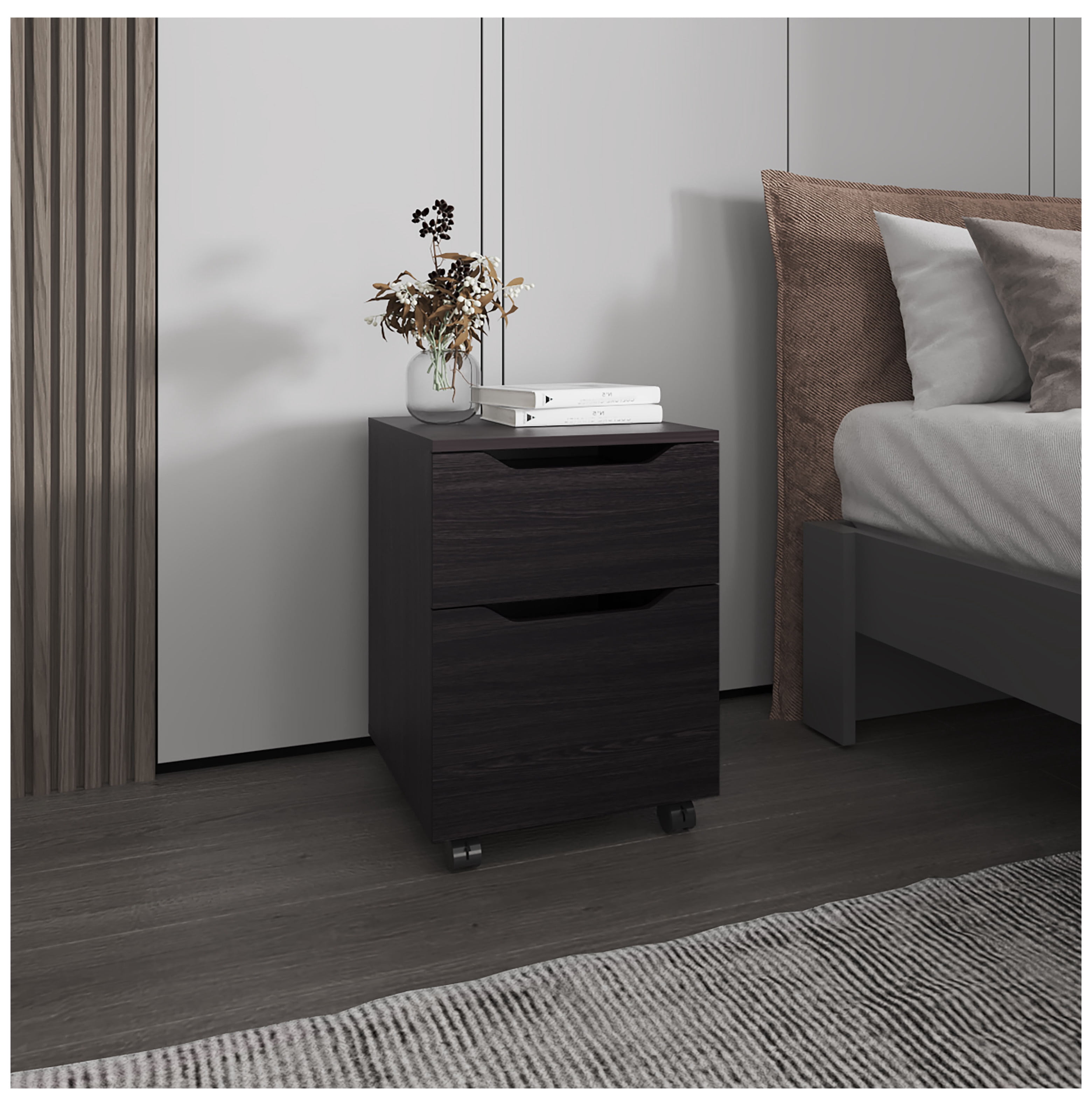 Newriver Nightstand with 1 Door & 1 Drawer, Wengue - Compact Bedroom ...
