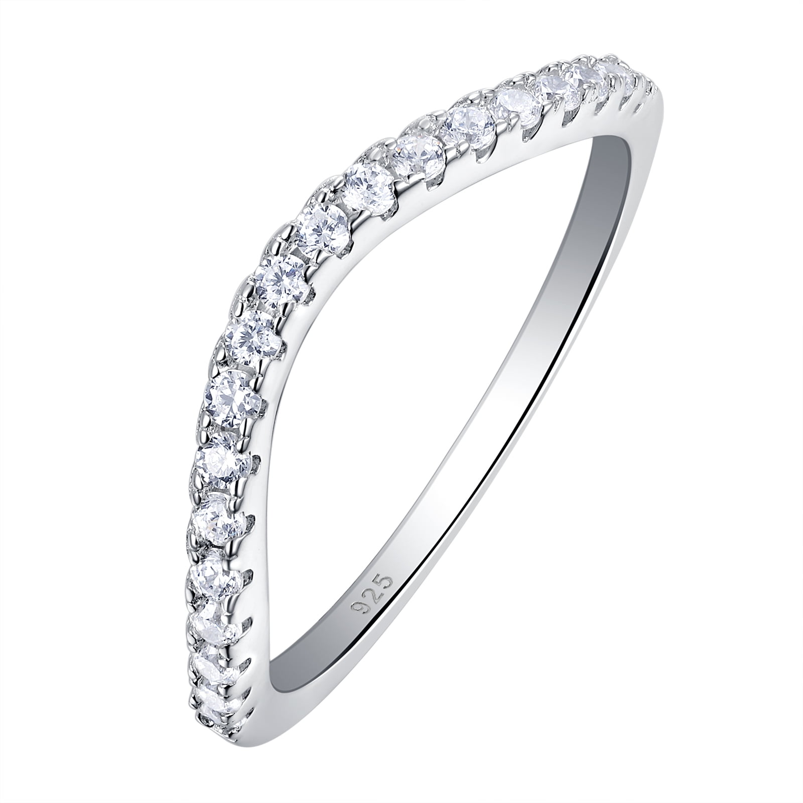 Newshe Curved Wedding Bands for Women Stacking Sterling Silver Eternity ...