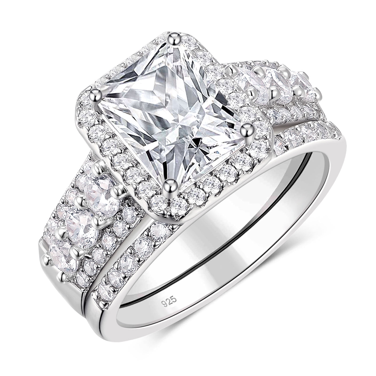 Newshe Jewellery 4CT Wedding Ring Sets Radiant Cut 925 Sterling Silver wedding rings for woman ...
