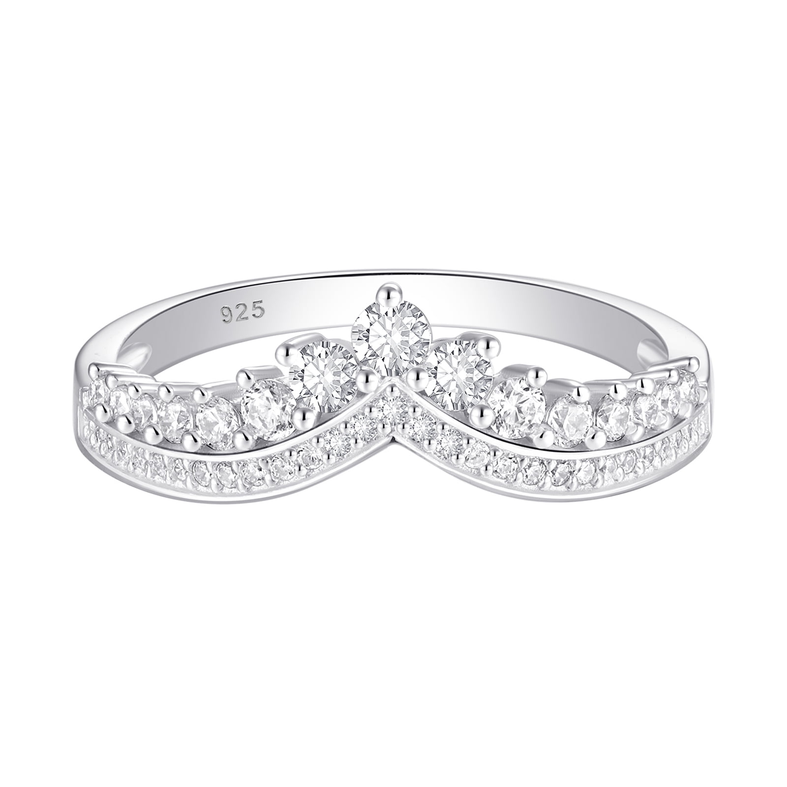 Newshe Jewellery AAAAA Crown Wedding Band for Women Stackable Eternity Rings 925 Sterling Silver ...
