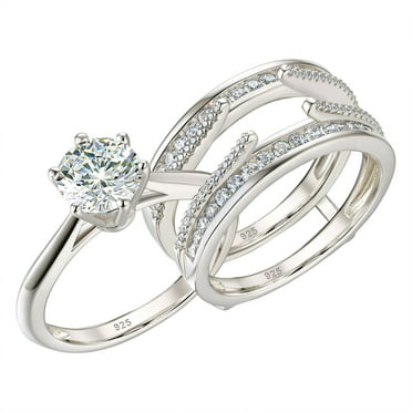 1.5CT 925 Sterling Silver Cubic Zirconia Bridal Rings Sets Oval Cut CZ Engagement Rings Wedding ...