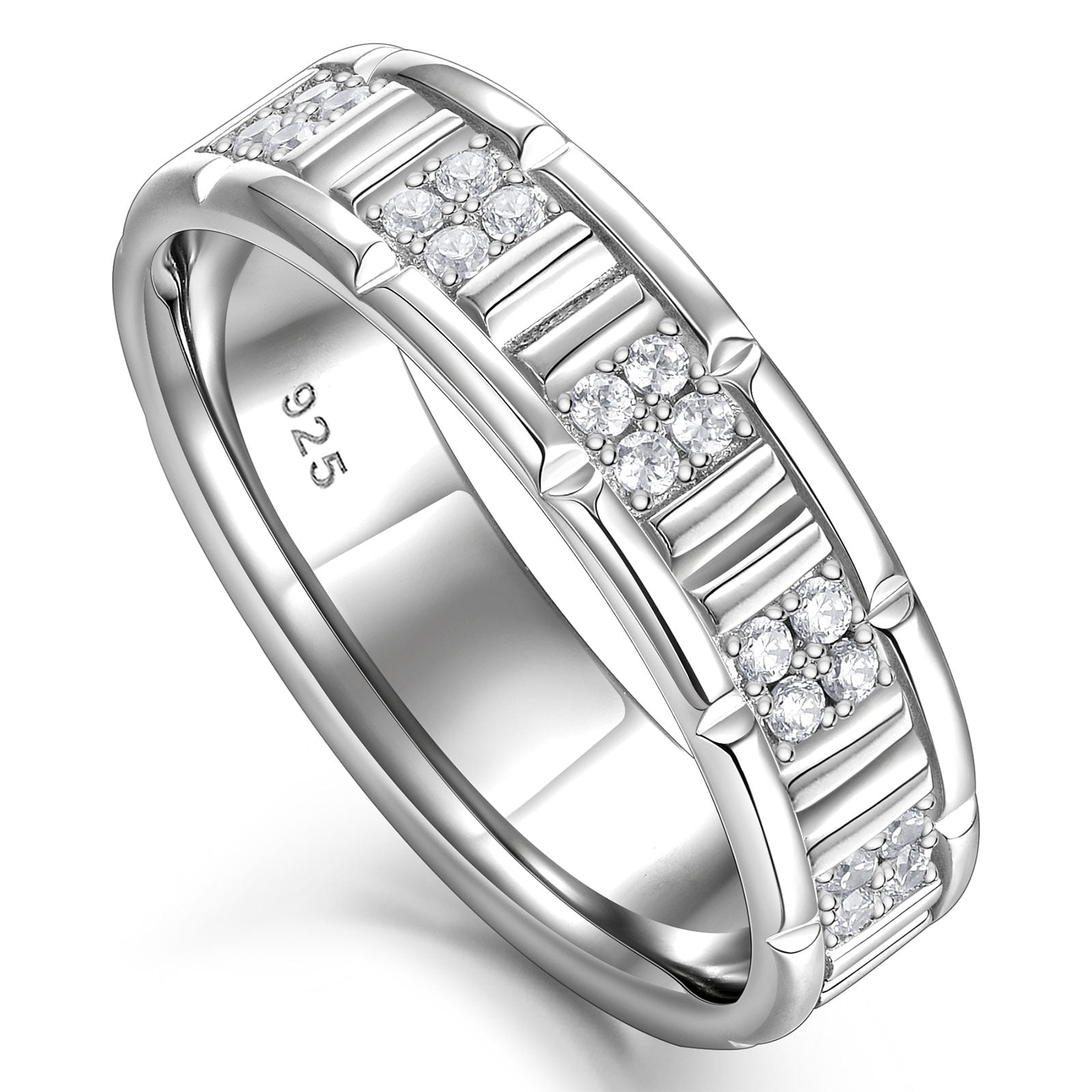 Newshe Jewellery Wedding Rings For Him 925 Sterling Silver Men Wedding Band 1ct Cubic Zirconia ...