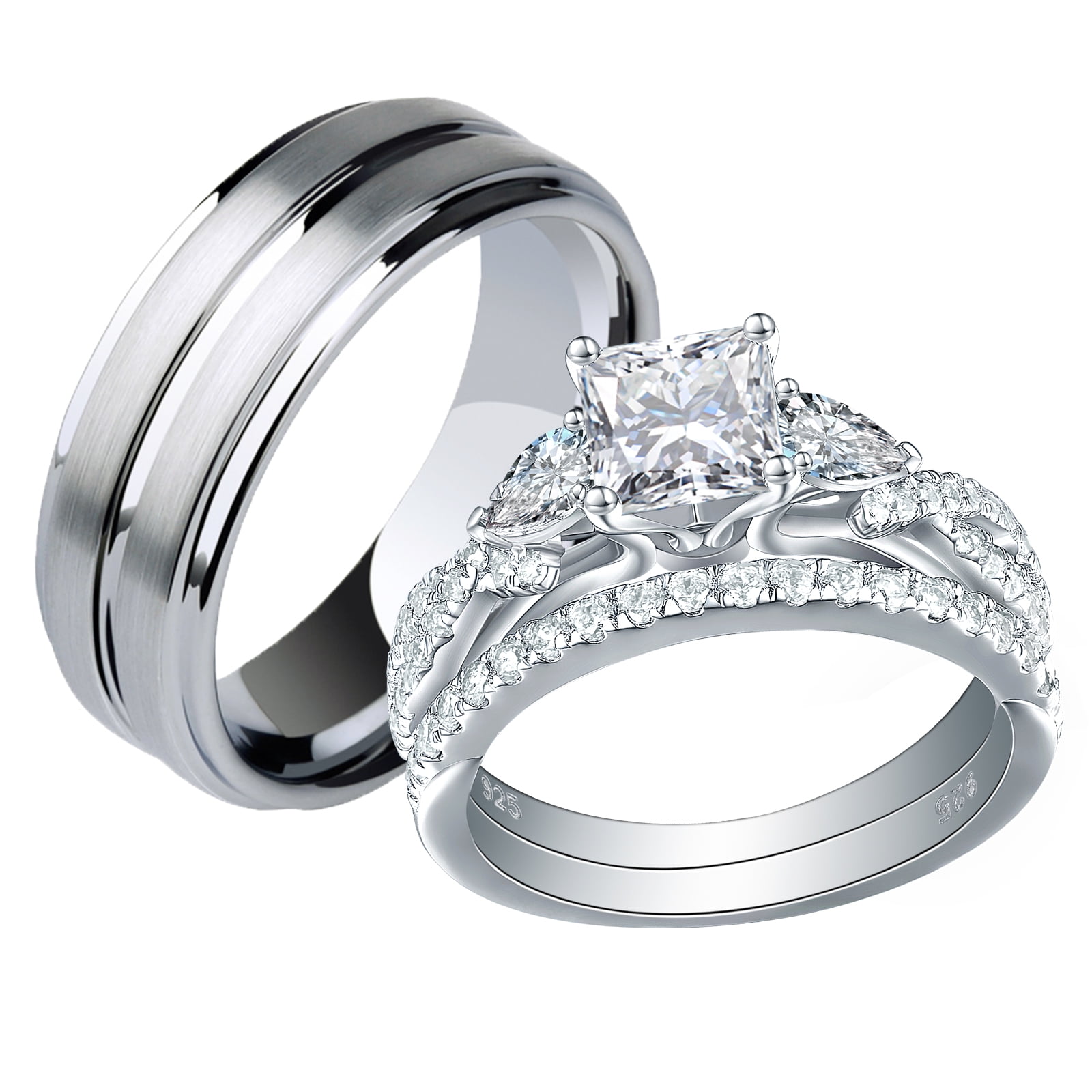 Newshe Jewellery Wedding Rings Set for Him and Her AAAAA Cz Women Mens ...