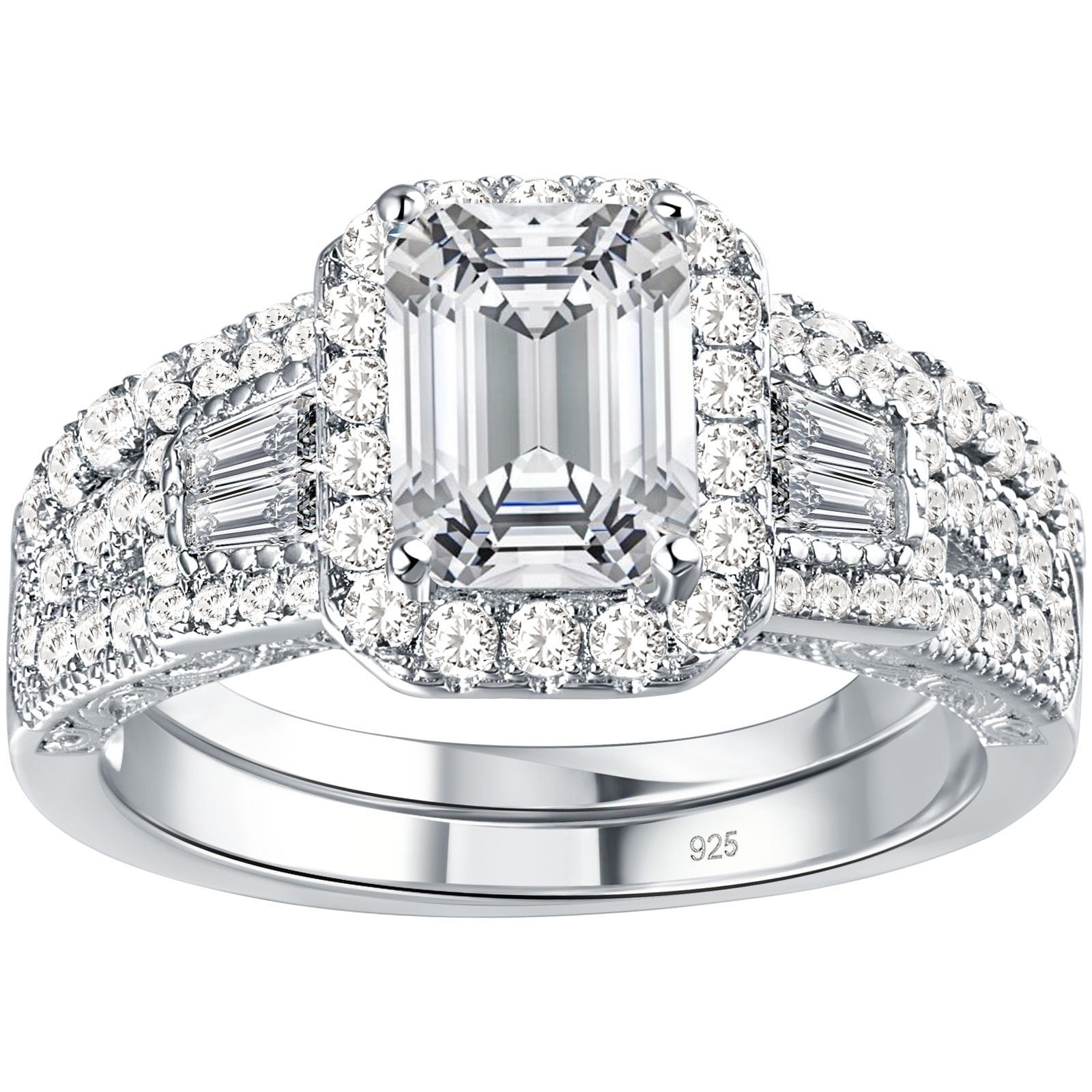 Newshe Jewellery Wedding Rings for Her AAAAA Cz Women's Bridal Sets 925 Sterling Silver Emerald ...