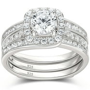 Wuziwen Princess Bridal Ring Sets for Women Wedding Band Guard Ring Enhancers Sterling Silver CZ ...
